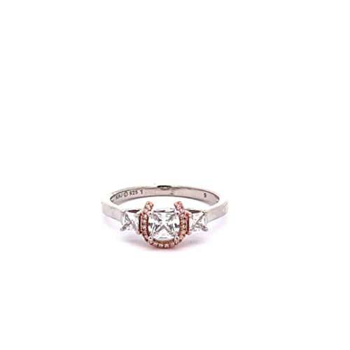 Kelly Herd Jewelry Horseshoe Ring Small Round Cut Three Stone | Rose Gold Plated Sterling Silver Western Ring with CZ Stones 6mm (Size 7)