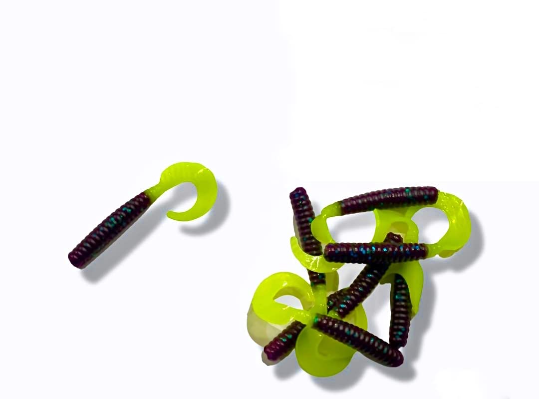 Pure Crappie Pig Tail - Junebug/Chartreuse 2" - 20 Pack β Curly Tail Grub Lure Perfect Soft Plastic Artificial Bait for Crappie, Walleye, Smallmouth Bass and Many Species of Fish