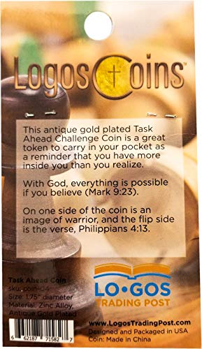 The Task Ahead Coin, I Can Do All Things, Challenge Coins, Antique Gold-Color Plated, Featuring a Kneeling Knight Templar and Philippians 4:15