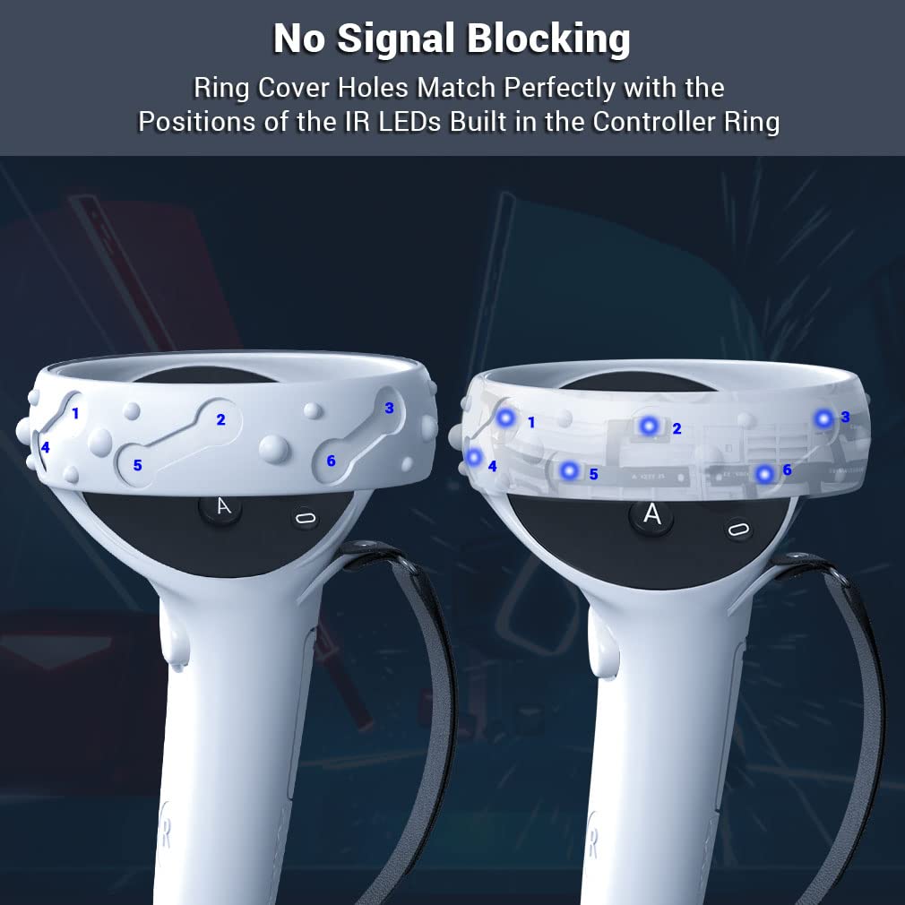 Protector for Oculus Quest 2 Controller Grips for Large Hands, Controller Accessories for Oculus Quest 2, with Knuckle Controller Straps, Silicone/ABS Cover with Battery Opening, Extend 1.7in, White