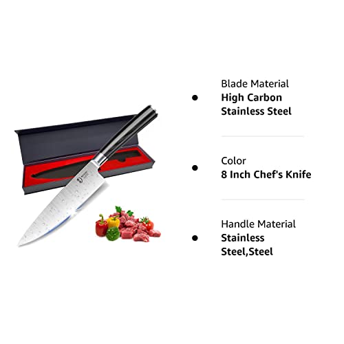 RITSU Chef Knife - 8 Inch Chef's Knife, Ultra Sharp Kitchen Knife, German High Carbon Steel Japanese Chef Knife with Ergonomic Handle for Home Kitchen Restaurant
