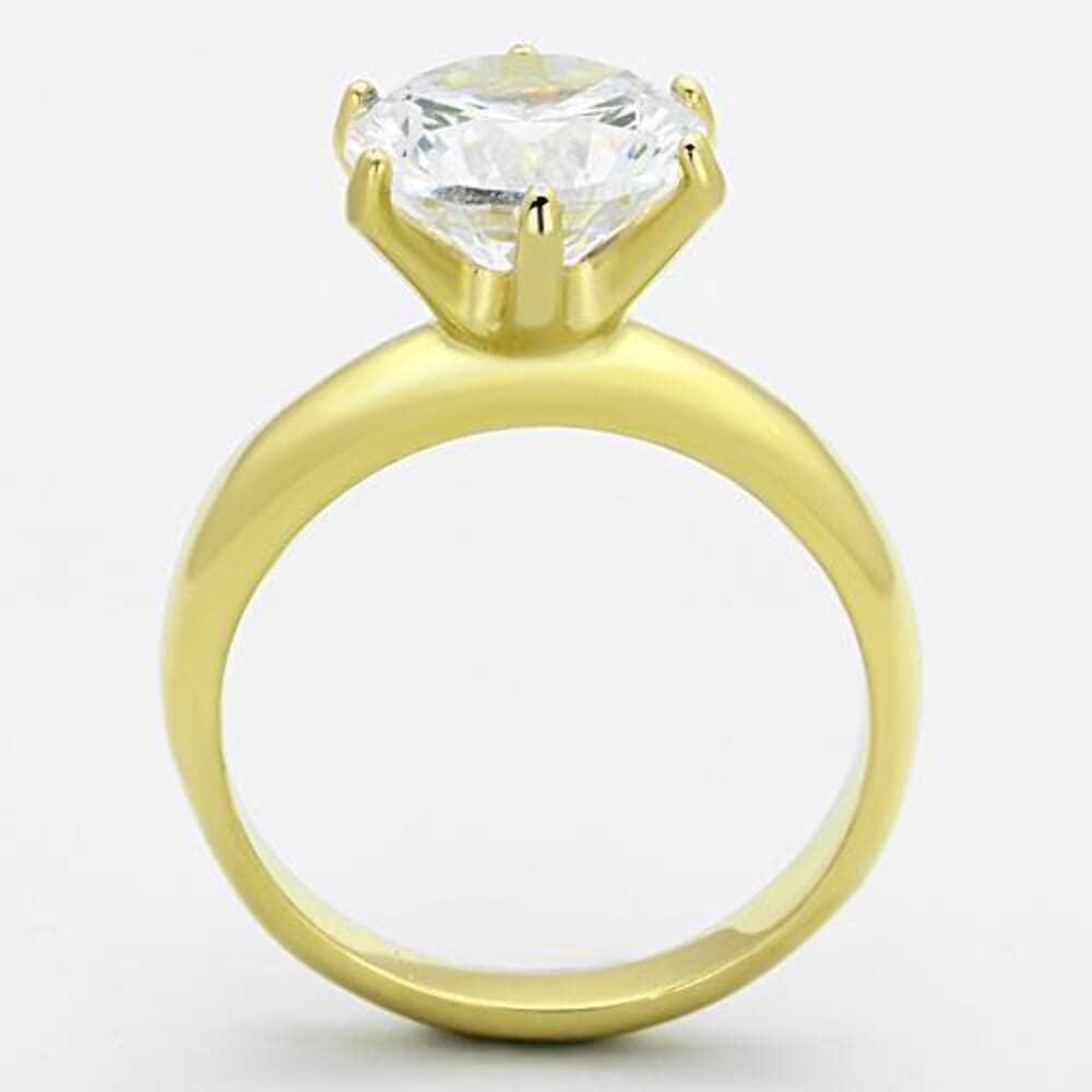 Rings for Womens Gold Solitaire Stainless Steel Ring with AAA Grade CZ in Clear 8