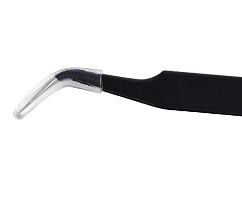 LASSUM 2Pcs Black Straight and Curved Pointed Tweezers for Eyelash Extensions,Stainless Steel False Lash Application Tools