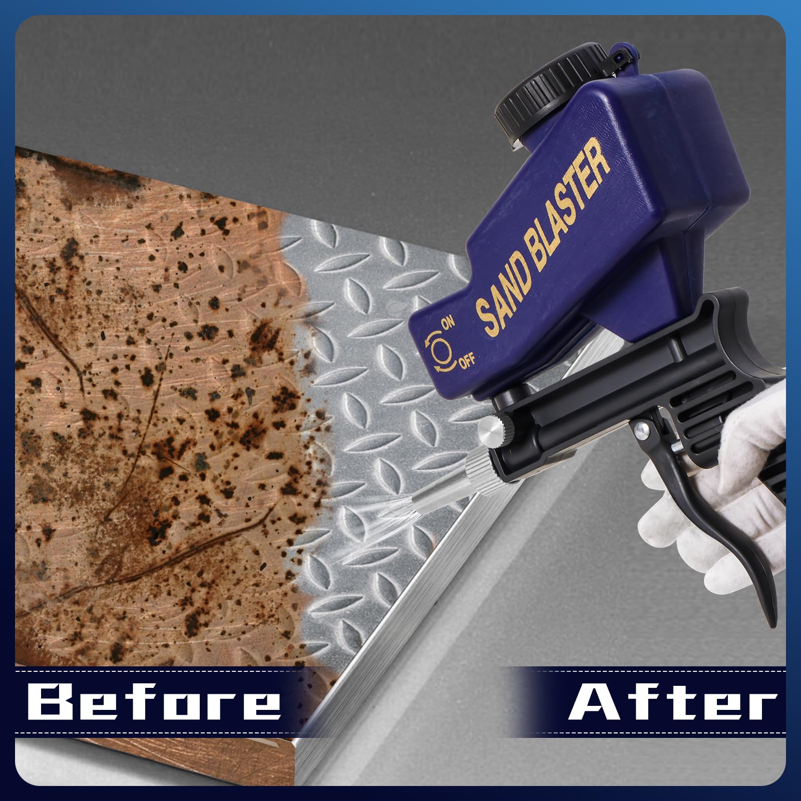 Ziopetru Sand Blaster Gun - Gravity Feed Sandblaster Gun for Metal, Wood Paint/Rust Removal and Glass Etching - Handheld Sand Blaster Gun for Air Compressor, Up to 70-150 PSI Blasting Media, Blue