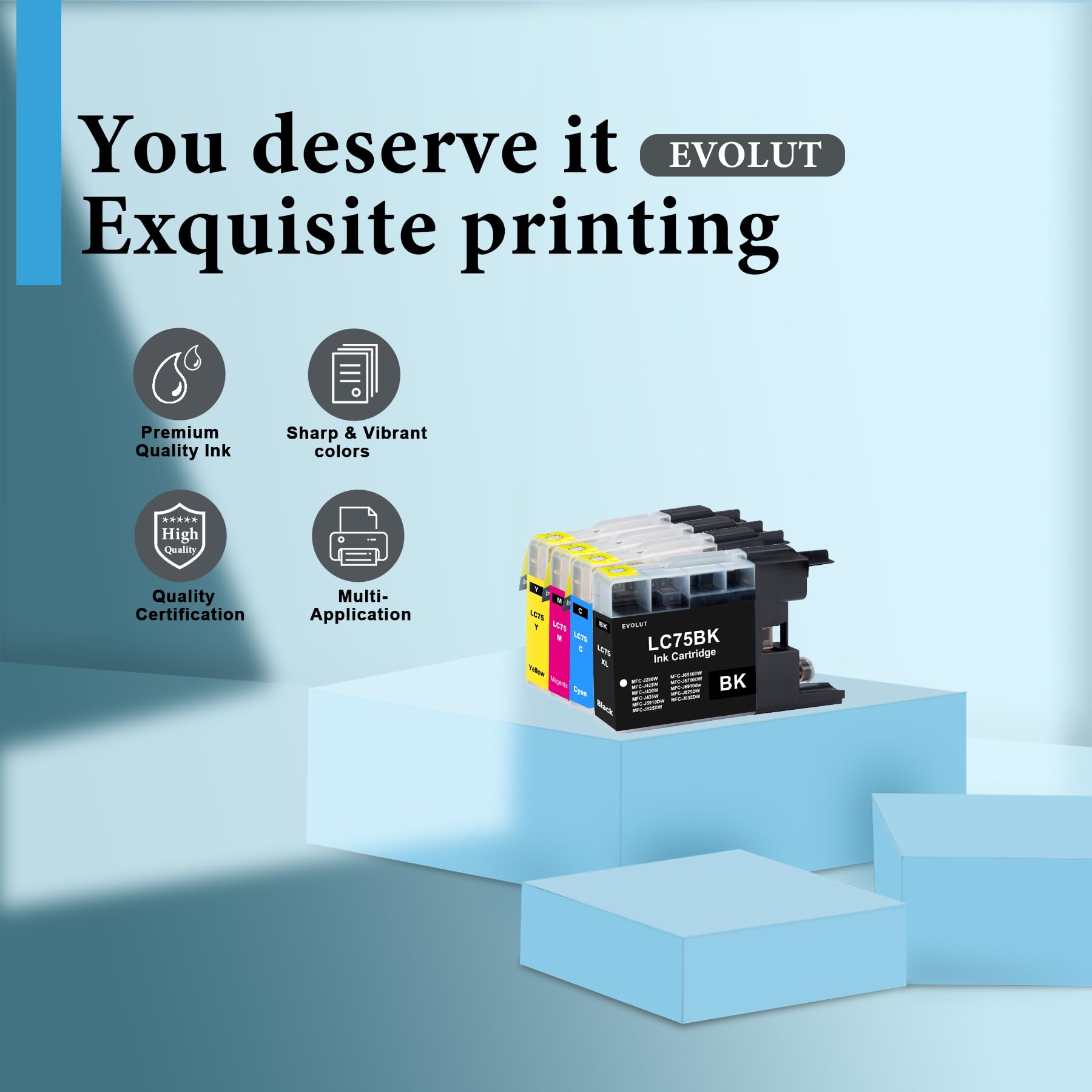 LC75 High Yield Ink Cartridge (5-Pack, 2BK/1C/1M/1Y) - Eout Compatible LC75BK LC75C LC75M LC75Y Ink Cartridge Replacement for Brother LC75 MFC-J280W MFC-J425W MFC-J430w MFC-J435W Printer
