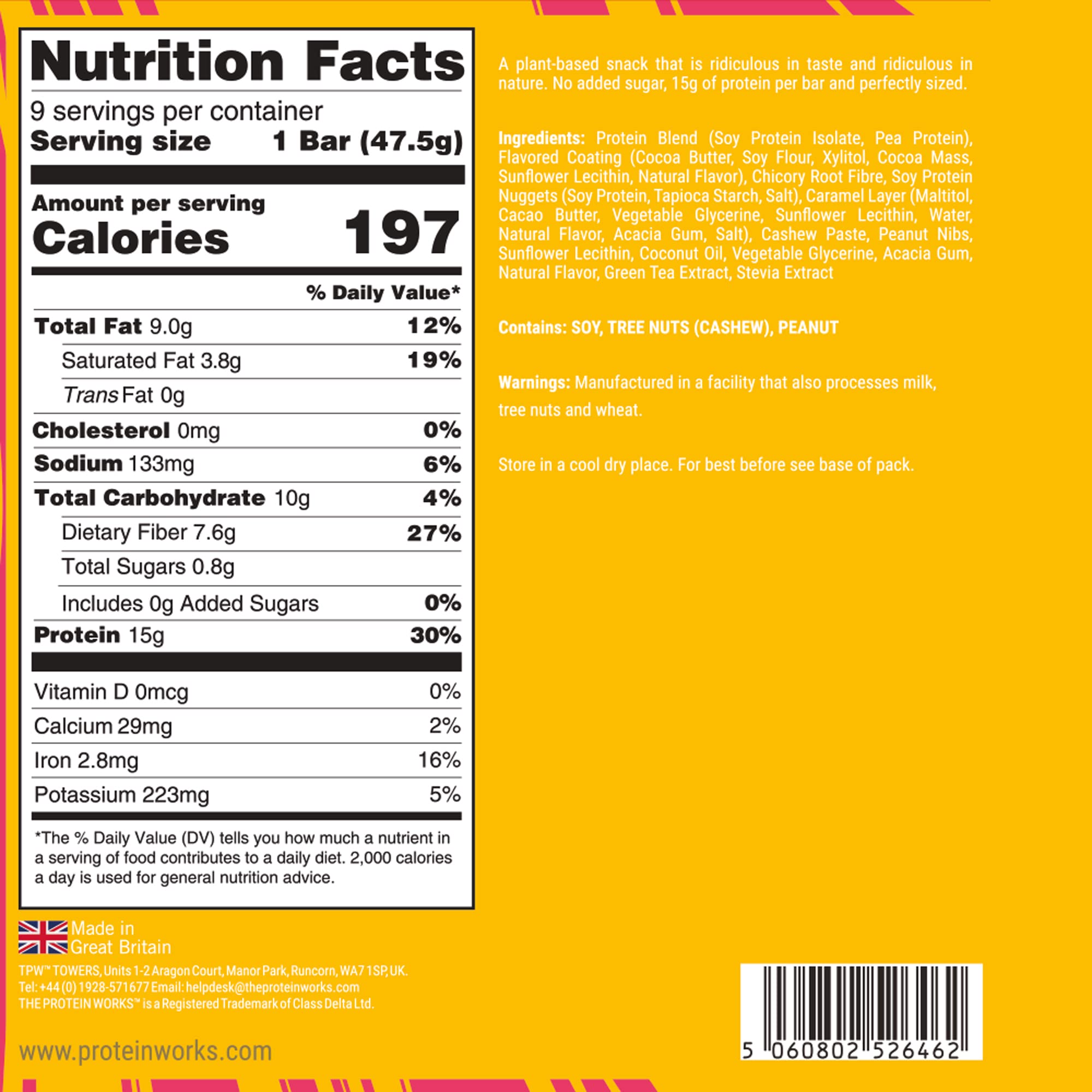 Protein Works - Ridiculous Vegan Protein Bar | High Protein Snack | Chocolate Caramelicious | 9 Pack