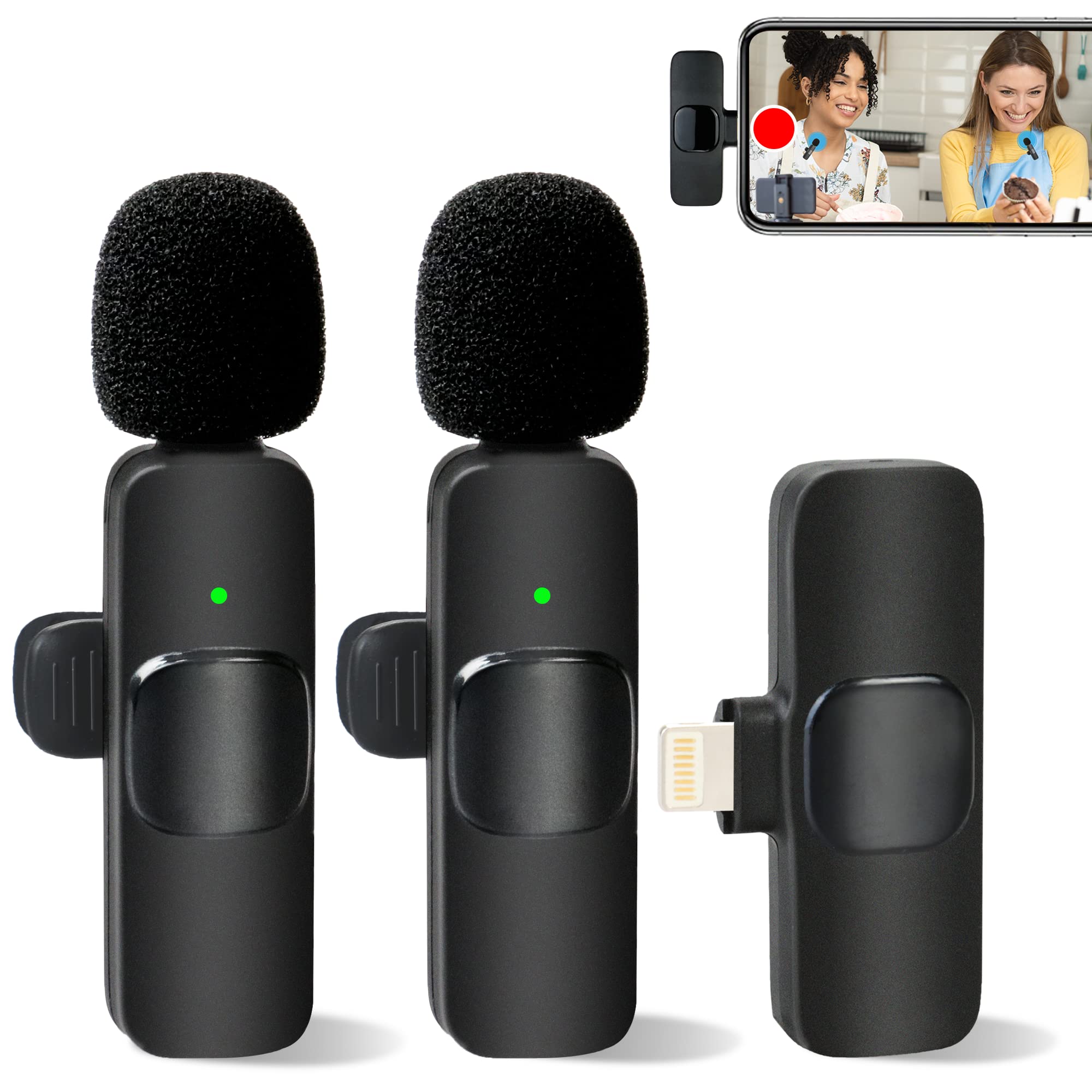 Tofune Wireless Lavalier Lapel Microphone for iPhone iPad Professional Clip Mic - Cordless Omnidirectional Condenser Recording with 2 Microphones Interview Video Podcast Vlog YouTube