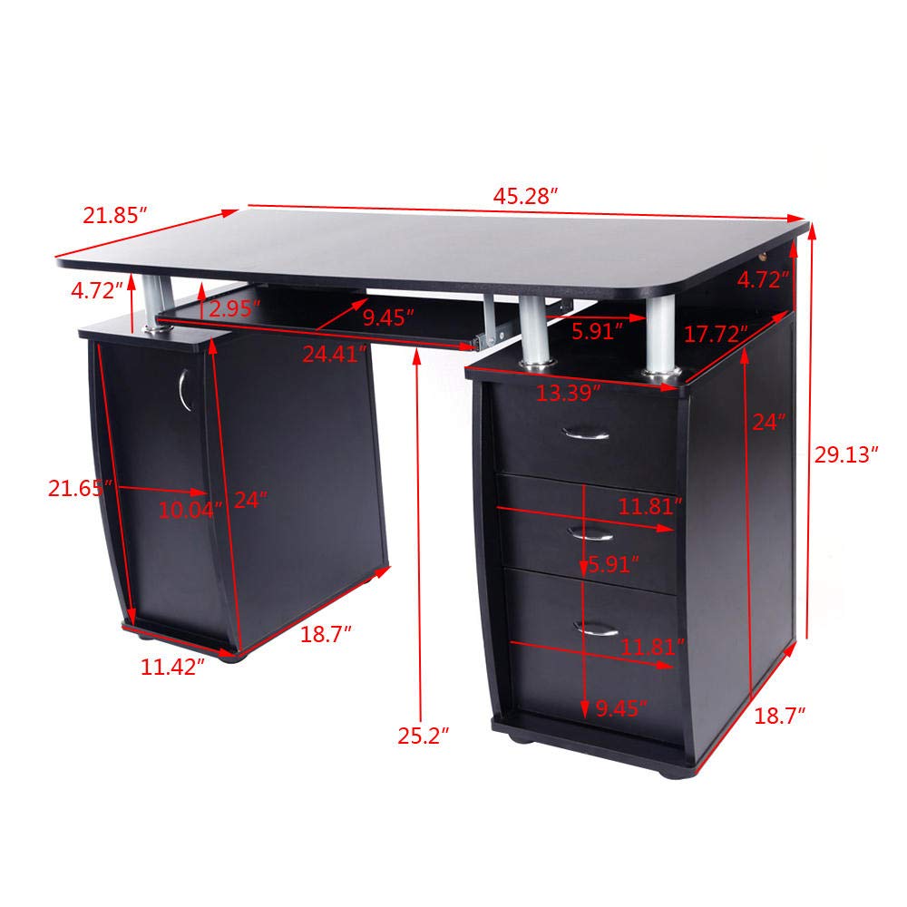 KTHUSS Computer Desk with Drawers,Home Office Desk, Computer Workstation, Study Writing Desk with Storage Drawer and Pull-Out Keyboard Tray