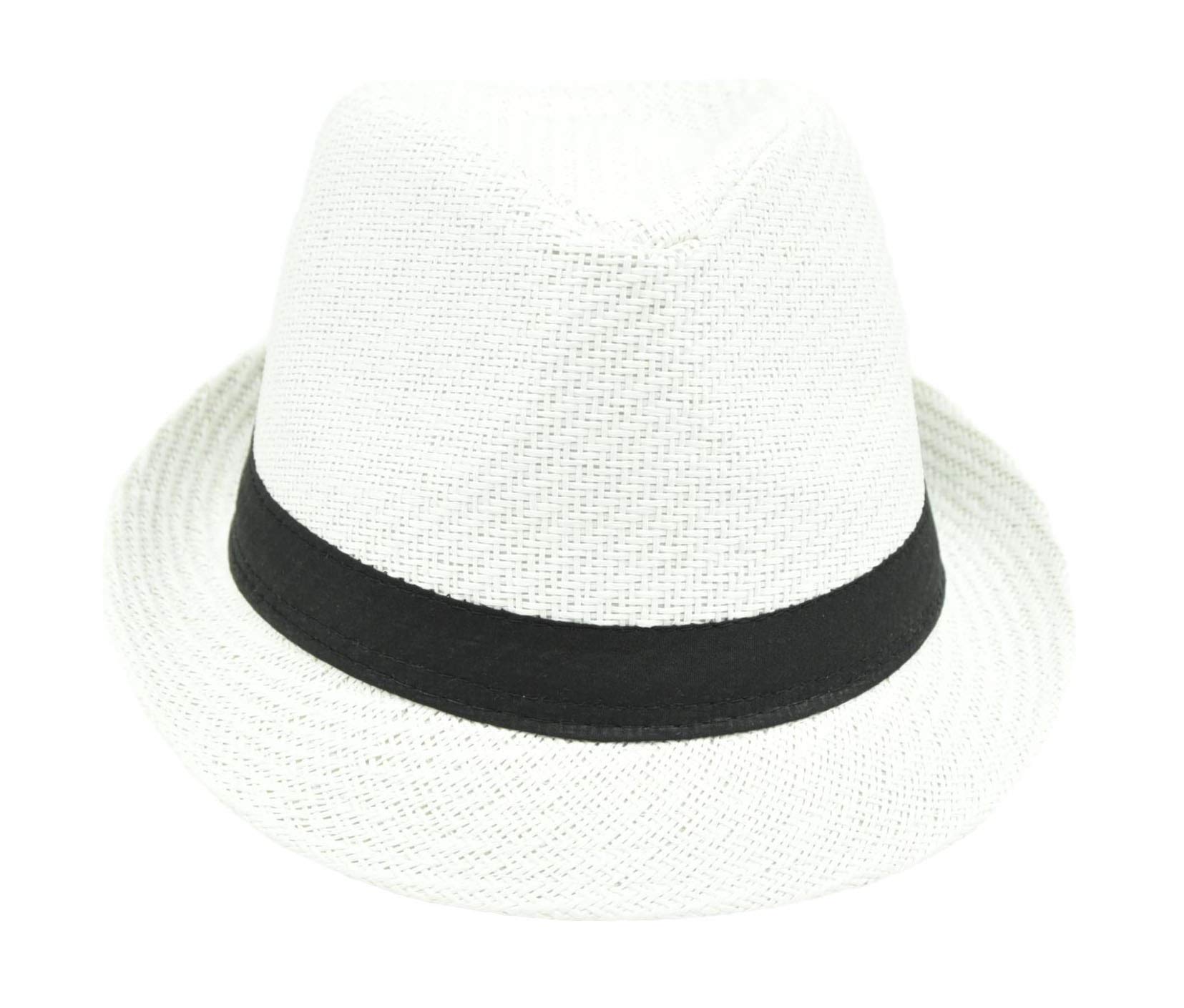 NAVISIMA 1920s Panama Style Fedora Hats for Kids Teeangers Men and Women - Sun Fedora Hat with Band - Trilby Summer Beach Hat - White (Medium)