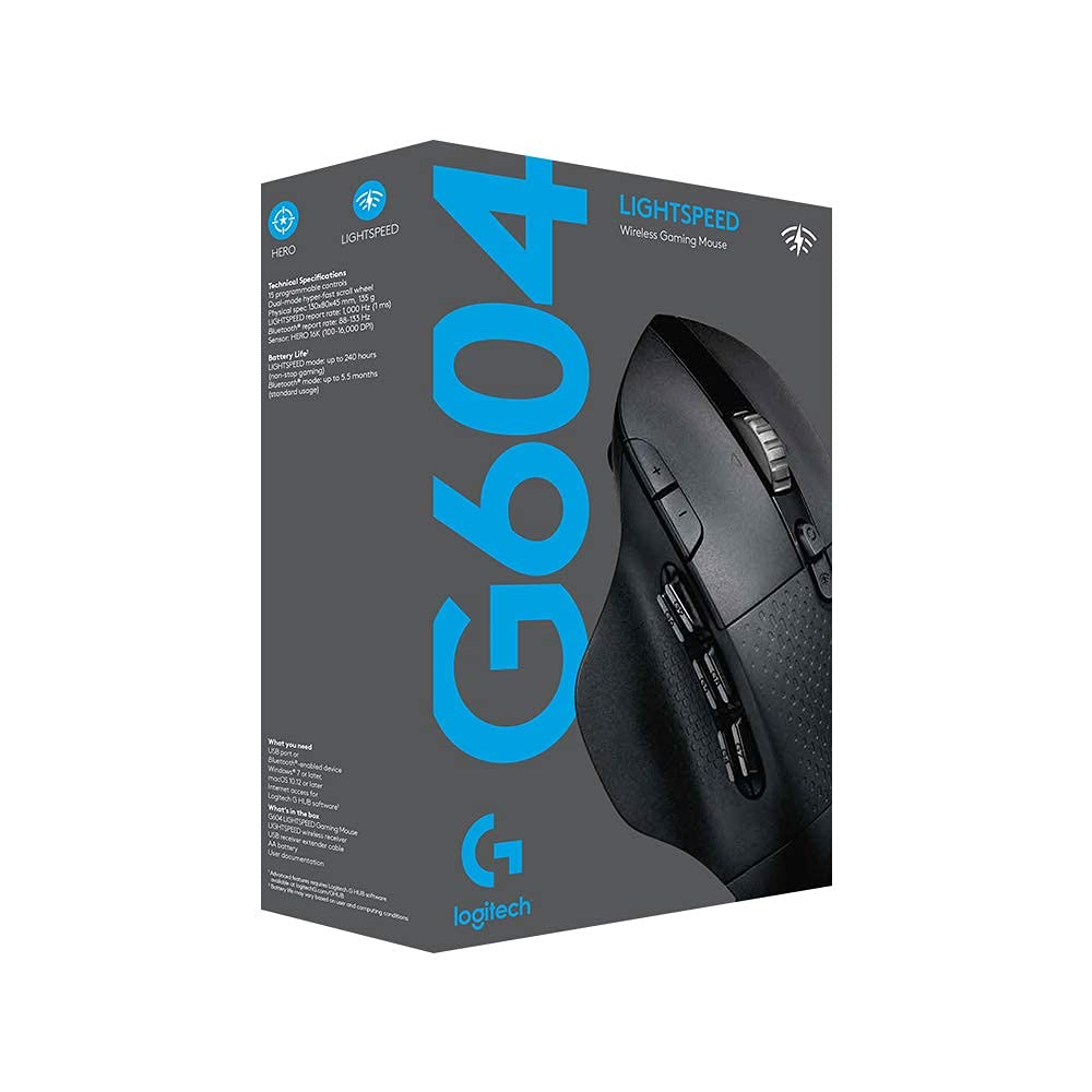 Logitech G G604 Lightspeed Wireless Gaming Mouse with 15 programmable Controls, up to 240 Hour Battery Life, Dual Wireless connectivity Modes, Hyper-Fast Scroll Wheel (Renewed)
