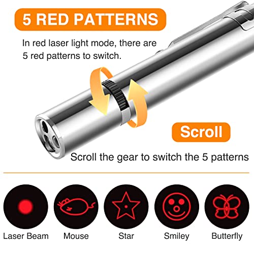 Vikie Cat Toys, Laser Pointer, Recharging Interactive Cat Laser Toy for Indoor Cats and Dogs to Chase, 3 Light Modes(5 Switchable Red Patterns, Blue Light and Flashlight)