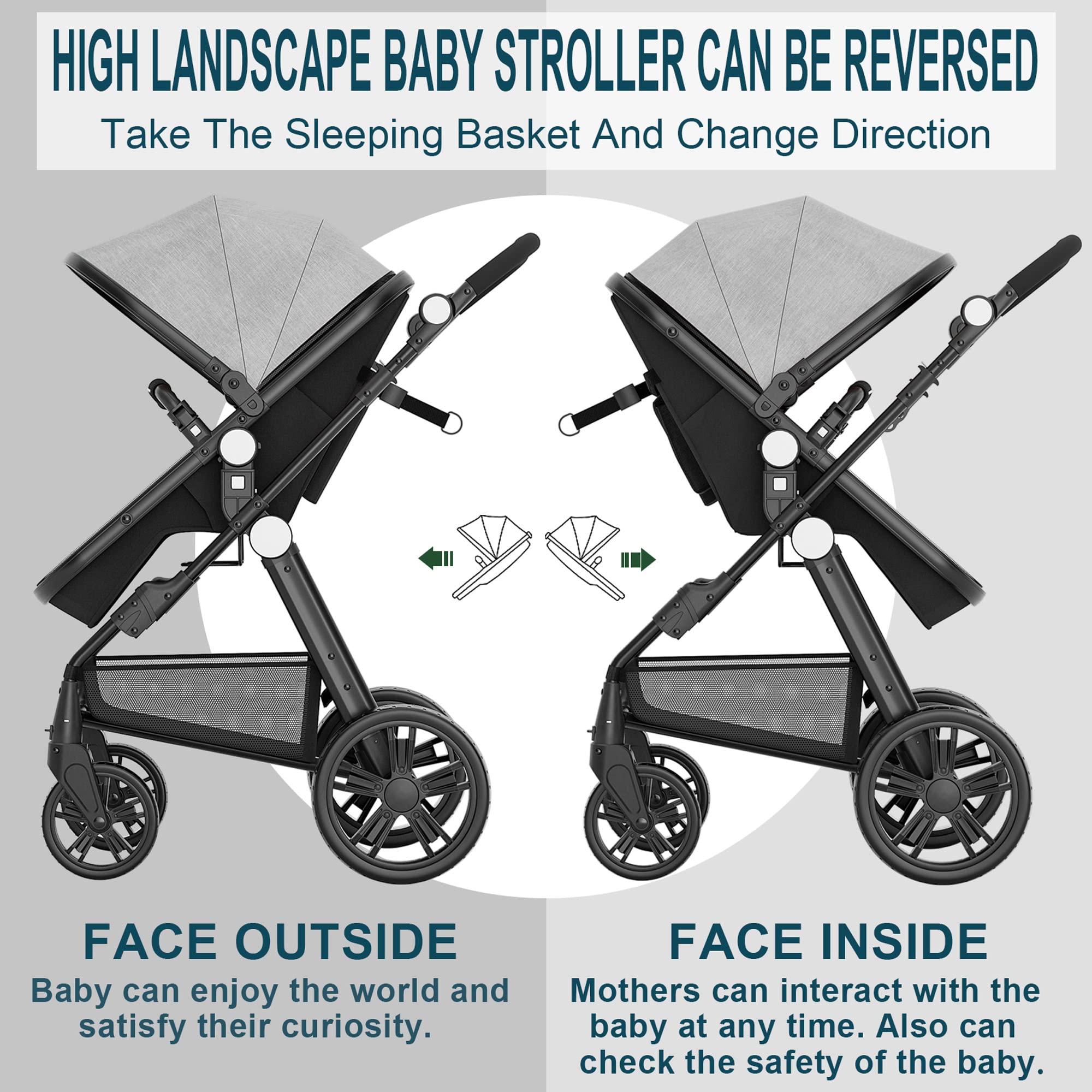 Newborn Infant Baby Bassinet Stroller - Sleeping & Sitting Mode 2 in 1 All Terrain High Landscape Shock Absorption Sunshade Comfortable Baby Toddler Strollers for 0-36 Months Old Babies Light Purple