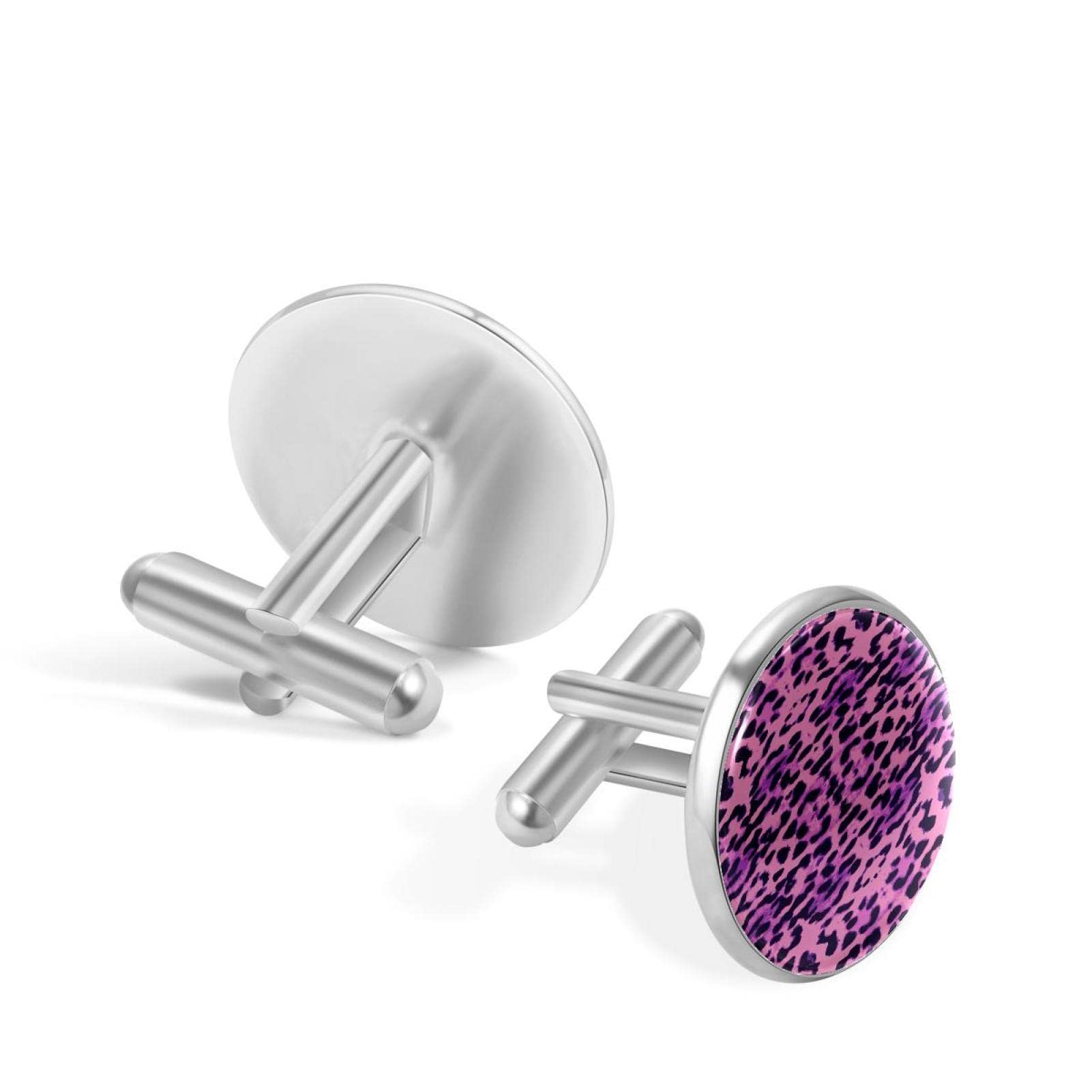 Purple Pink Black Leopard Pattern, Cufflinks and Studs Set for Tuxedo Shirts Business Wedding (Multiple Colors1)