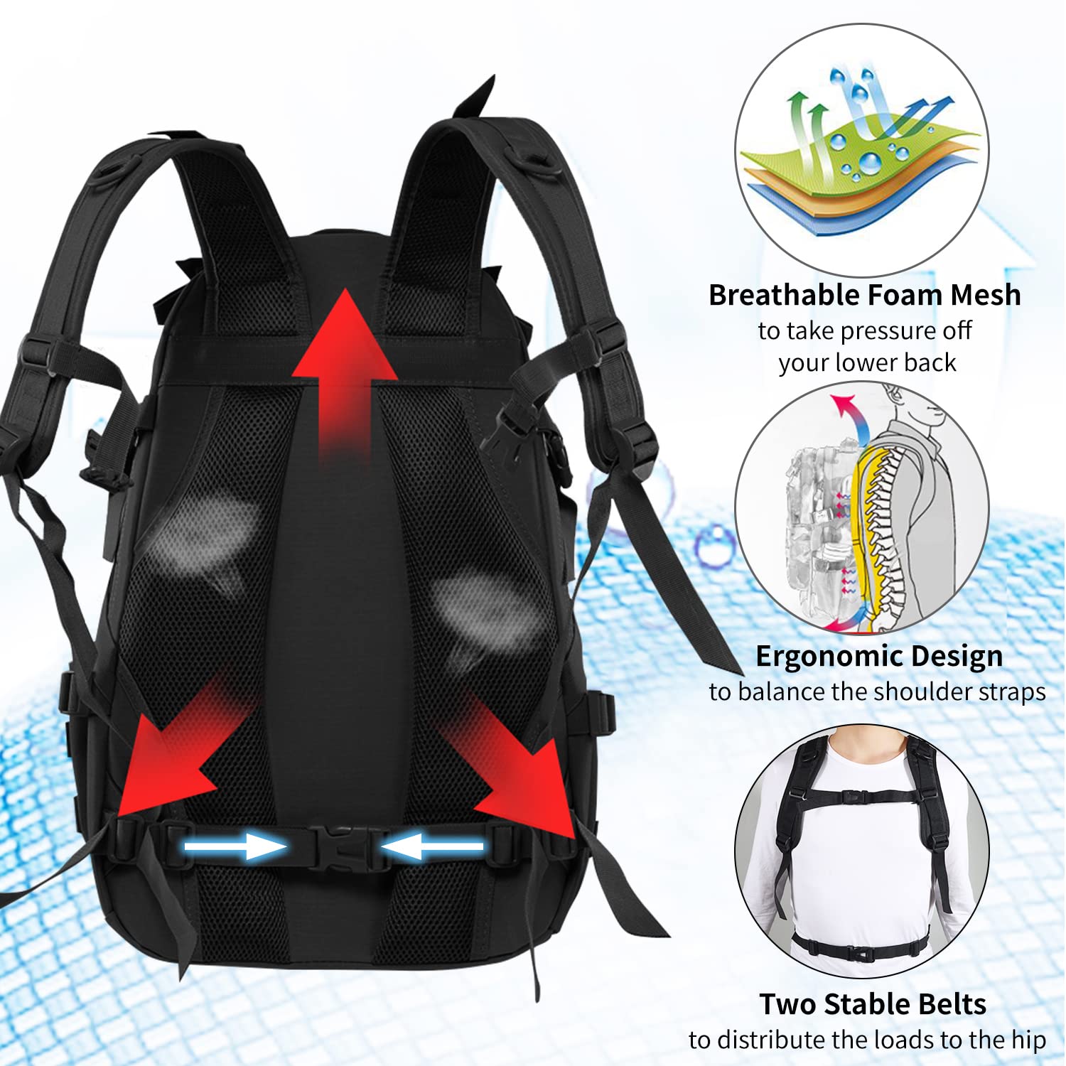 Jueachy Tactical Backpack for Men Hunting Backpack EDC Rucksack Military Hiking Camping Daypack with USA Flag Patch