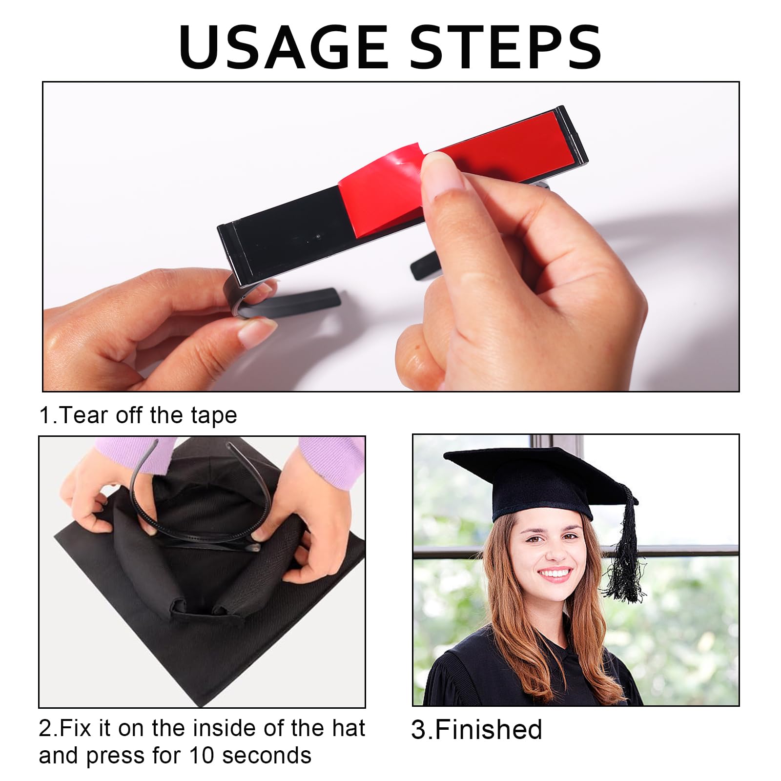 TIMMOKO Graduation Cap Headband Insert - Secure Fit and Hair-Friendly Cap Upgrade in Black