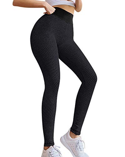 MOSHENGQI Women's Ruched Butt Lifting High Waist Yoga Pants Tummy Control Stretchy Workout Leggings Textured Booty Tights(X-Large,#1 Dark Grey)