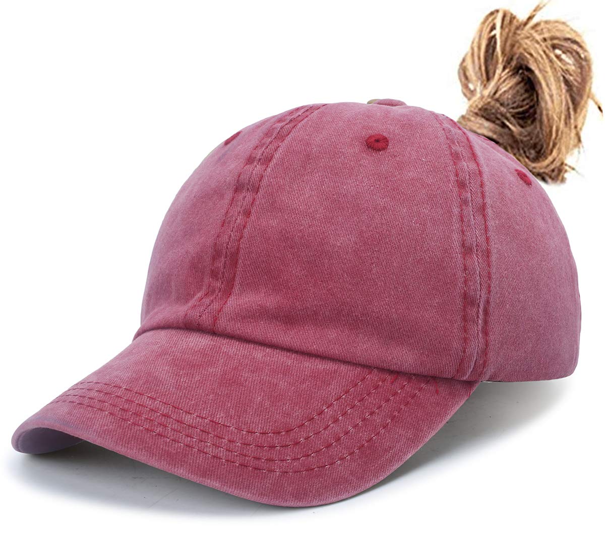 Leotruny Women Washed Cotton High Ponytail Baseball Cap (C21-2pcs Distressed Black+Grey)
