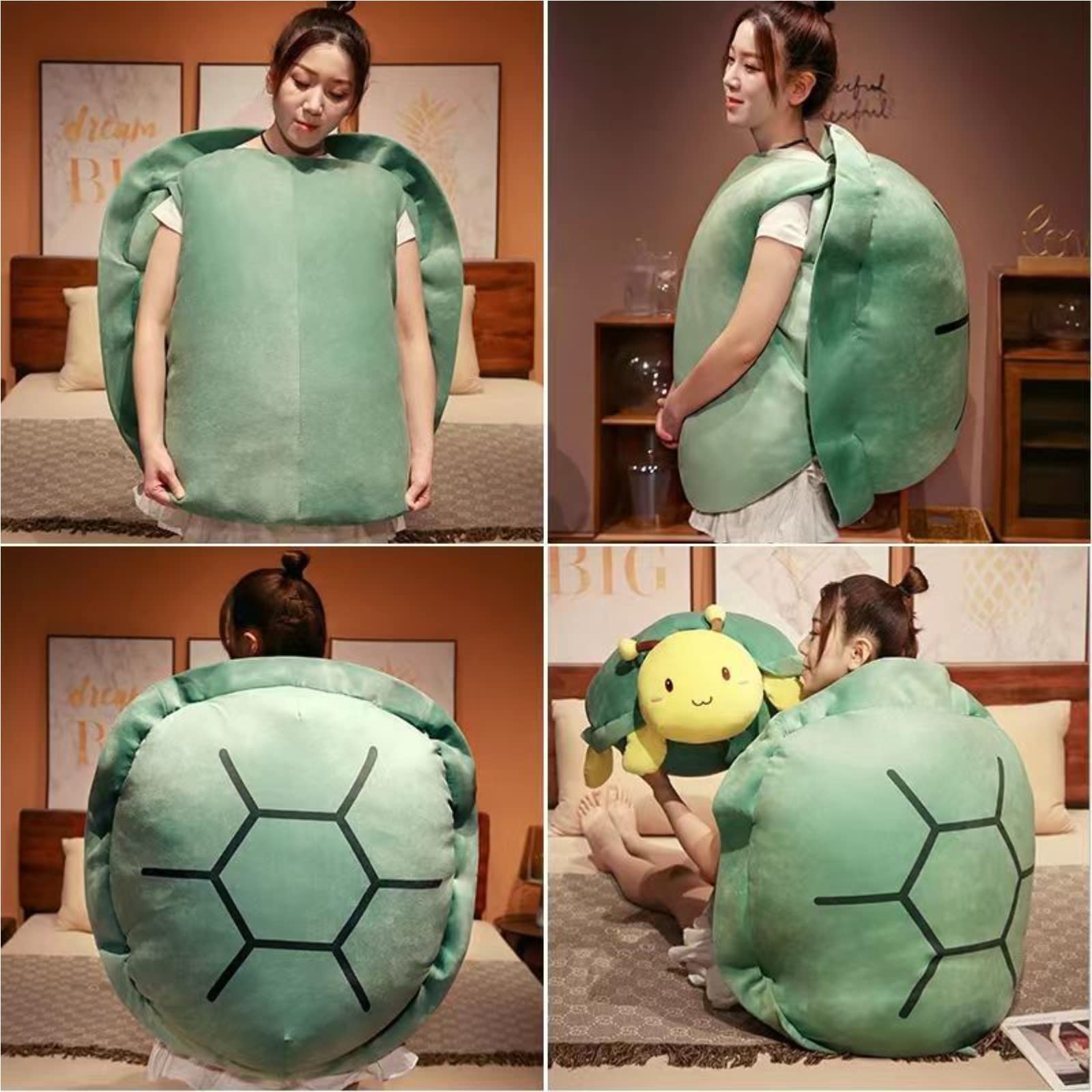 Purism Turtle Shell Pillow Turtle Dresses Wearable Turtle Shell Plush Toy Big Turtle Shell Pillow Stuffed Soft for Sleeping Cushion Cosplay Game, Gift for Kids Adults (40 inch)