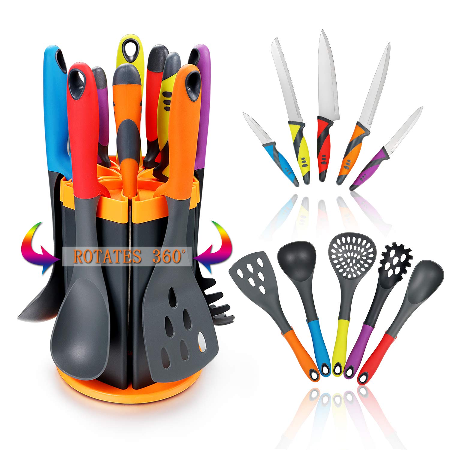 Kitchen Utensil Set - 10 PCS Silicone Kitchen Cooking Utensils Set - Rose Gold Stainless Steel Handle Kitchen Gadgets Set for Nonstick Cookware - BPA Free-Kitchen Tool Set With Holder (11pcs)