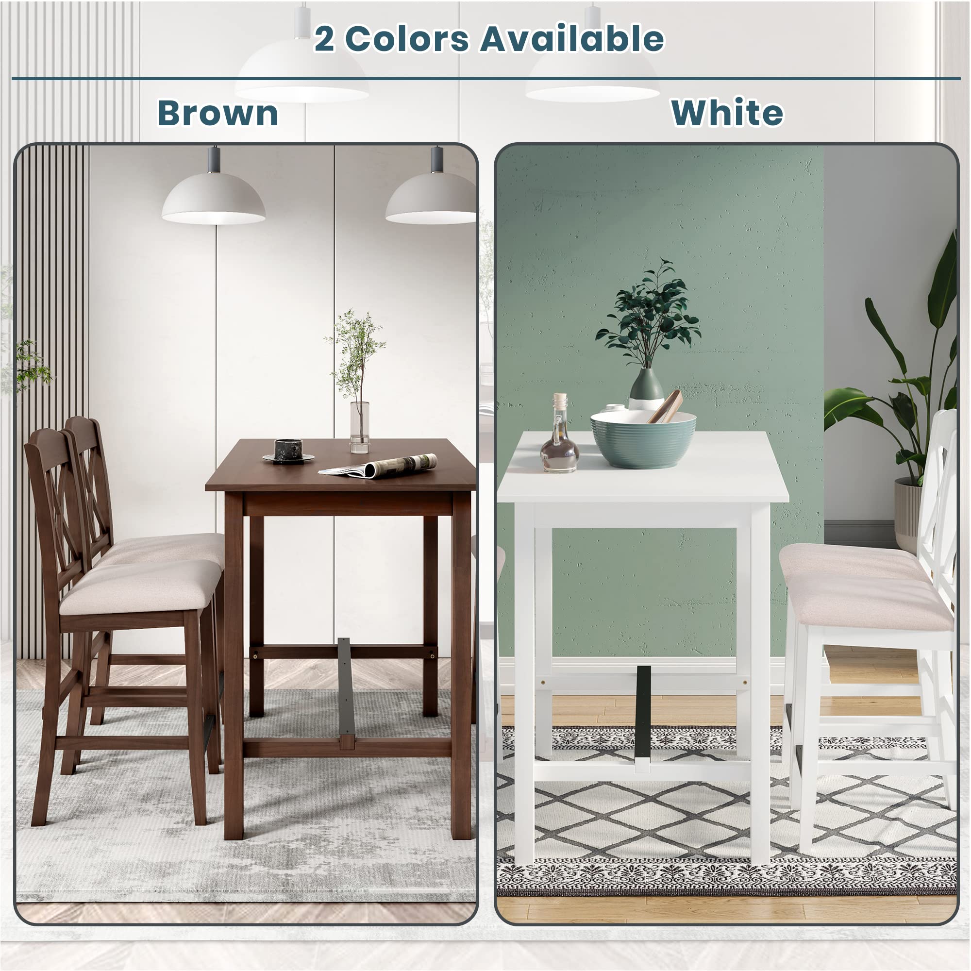 LCH Dining Table Set for 4, Casual Counter Height Wood 5-Piece Upholstered Chairs and 1 Storage Drawer, Walnut+Beige