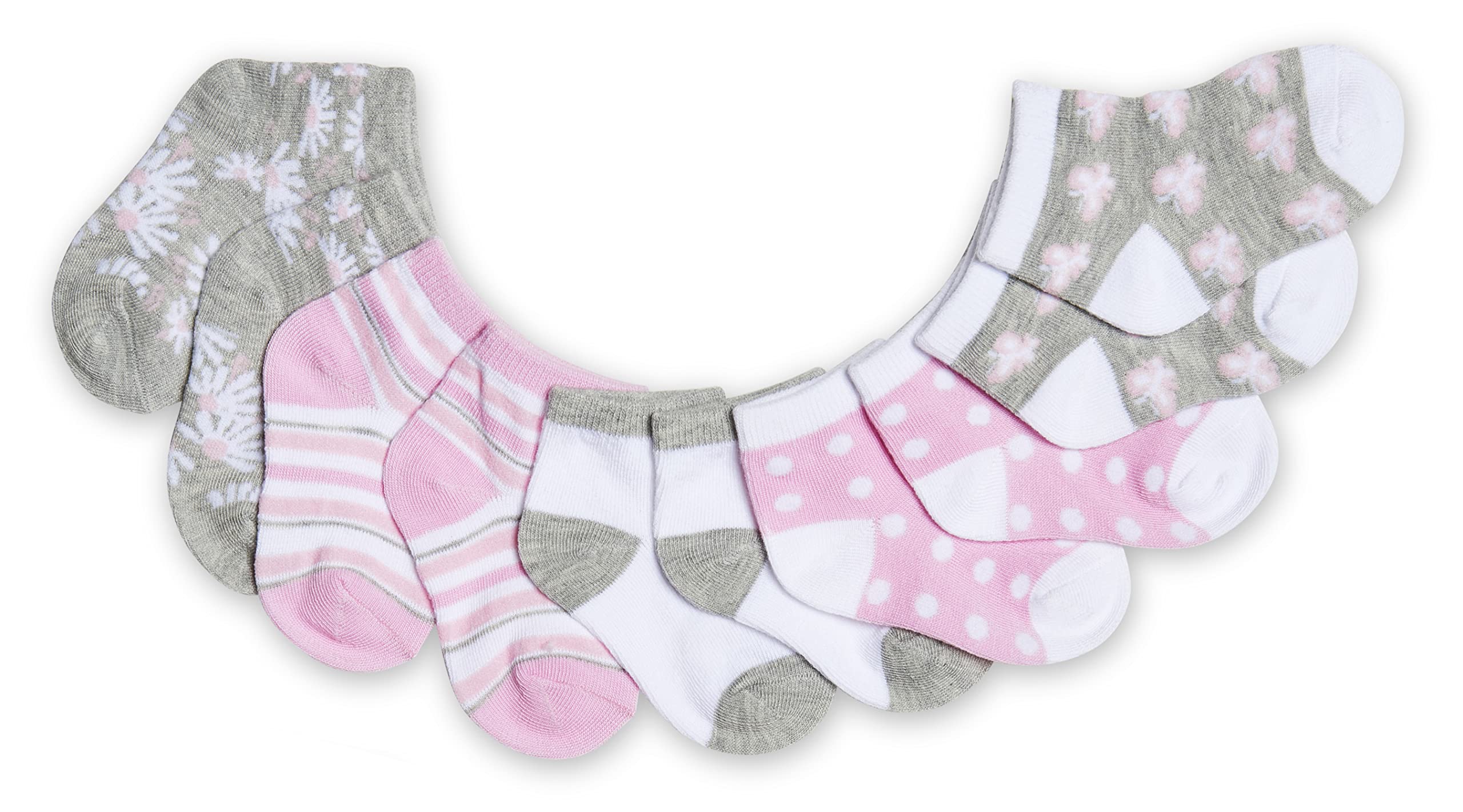 Nuby 10 Pack Infant Socks for Girls, All Weather Ankle Socks, Black and Pink, 12-24M