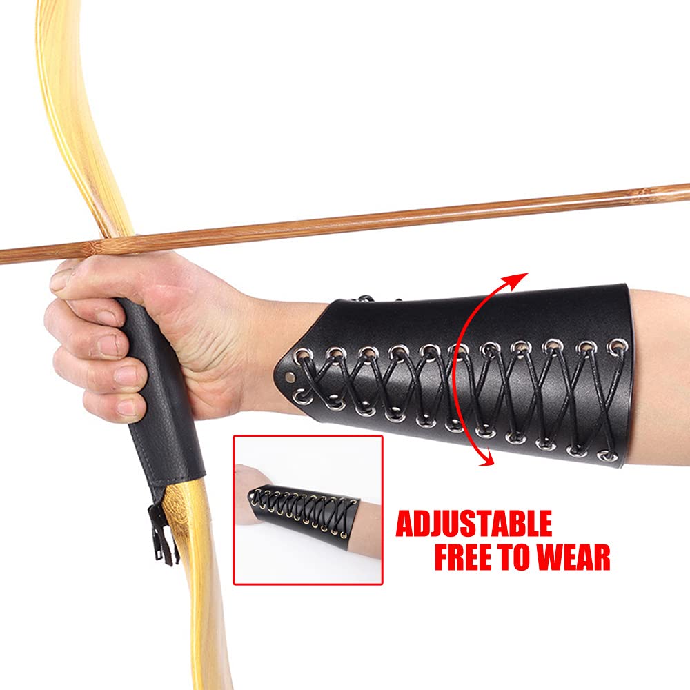 LOKHEIRA ARCHERY Archery Arm Guard, Archery Bracer,Archery Leather Forearm Protector w/Bow Range for Recurve Compound Long Bow Hunting Shooting(Black)