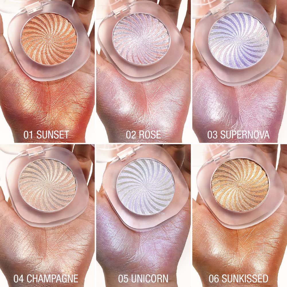 TINTARK Cream Highlighter Makeup Palette, Glow Highlighters Makeup Powder, Suit for Cheeks, Body, Eyeshadow, Silver Light Pink Rose Gold Purple Champagne, Vegan, Talc Free (03)