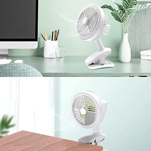 VOLLUCK Stroller Fan Clip on Rechargeable Battery Operated Portable Small Mini Fan with LED Light, 2000mA Long Lasting Handheld Powered Fan on for Baby, Travel, Indoor, Car Seat
