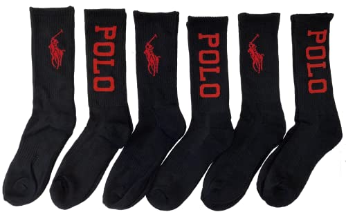 POLO RALPH LAUREN 6pk Mixed Crew Athletic Socks 6-12.5