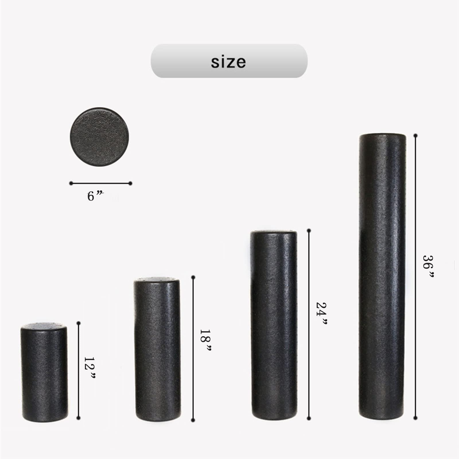NC Foam Roller EPP Exercise Foam Roller High-Density Round Foam Roller Extra Firm High Density Foam Roller for Exercise, Massage, Muscle Recovery 12", 18", 24", 36" (Black, 12")