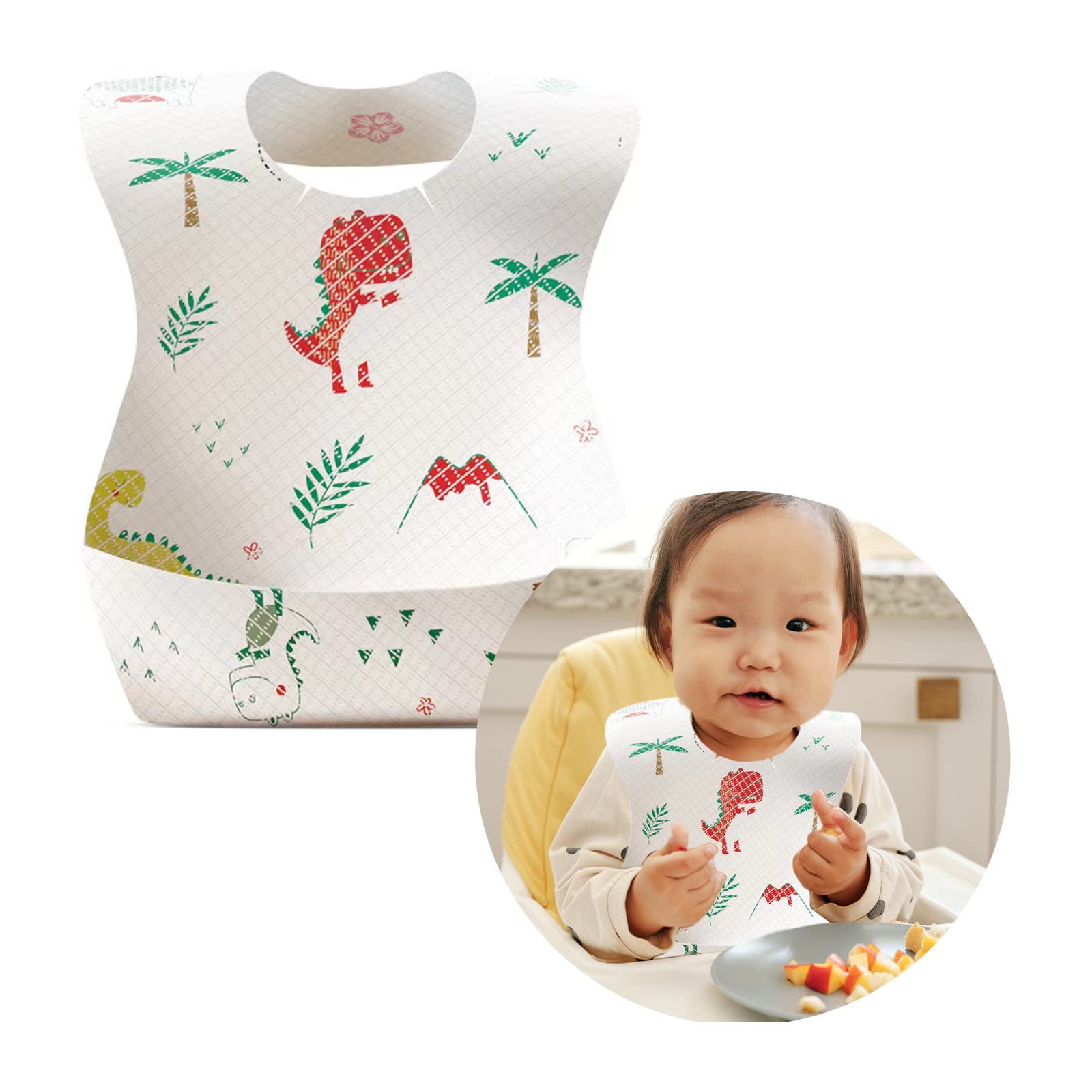 seilmost Baby Large Disposable Bibs - Toddler Travel Bibs with Individual Package - Big Pocket Leakproof bibs for Feeding (Dinosaurs,26PCS)