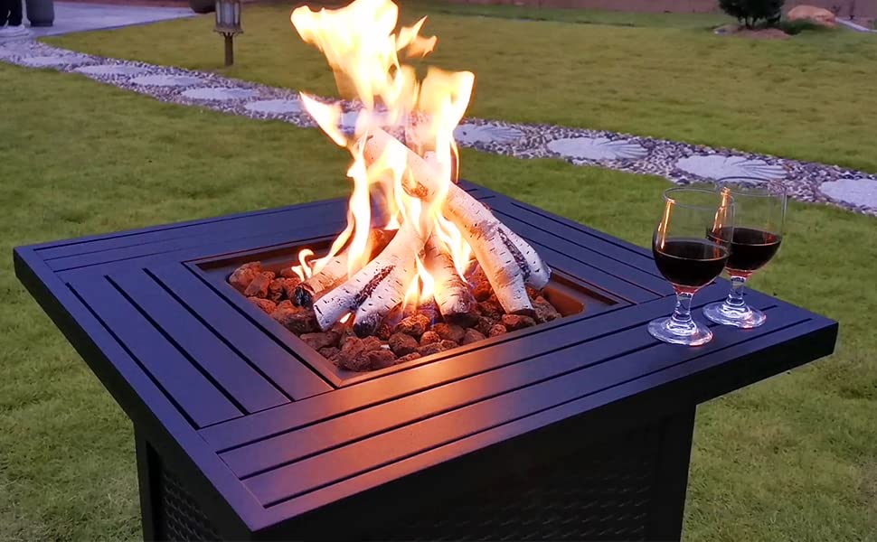Uniflasy 18 Inch Square Drop-in Fire Pit Pan with 12" Round Burner Ring, 165k BTU Stainless Steel Fire Pit Pan with Spark Ignition and Propane Hose Kit for Indoor or Outdoor Fire Table/Fire Pit