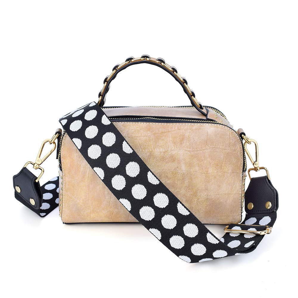 LIFEMATE Wide Bag/Purse Strap Replacement Crossbody Shoulder For Women Adjustable Jacquard Woven Cotton Guitar Strap Banjo Strap Style (053 Polka Dots)