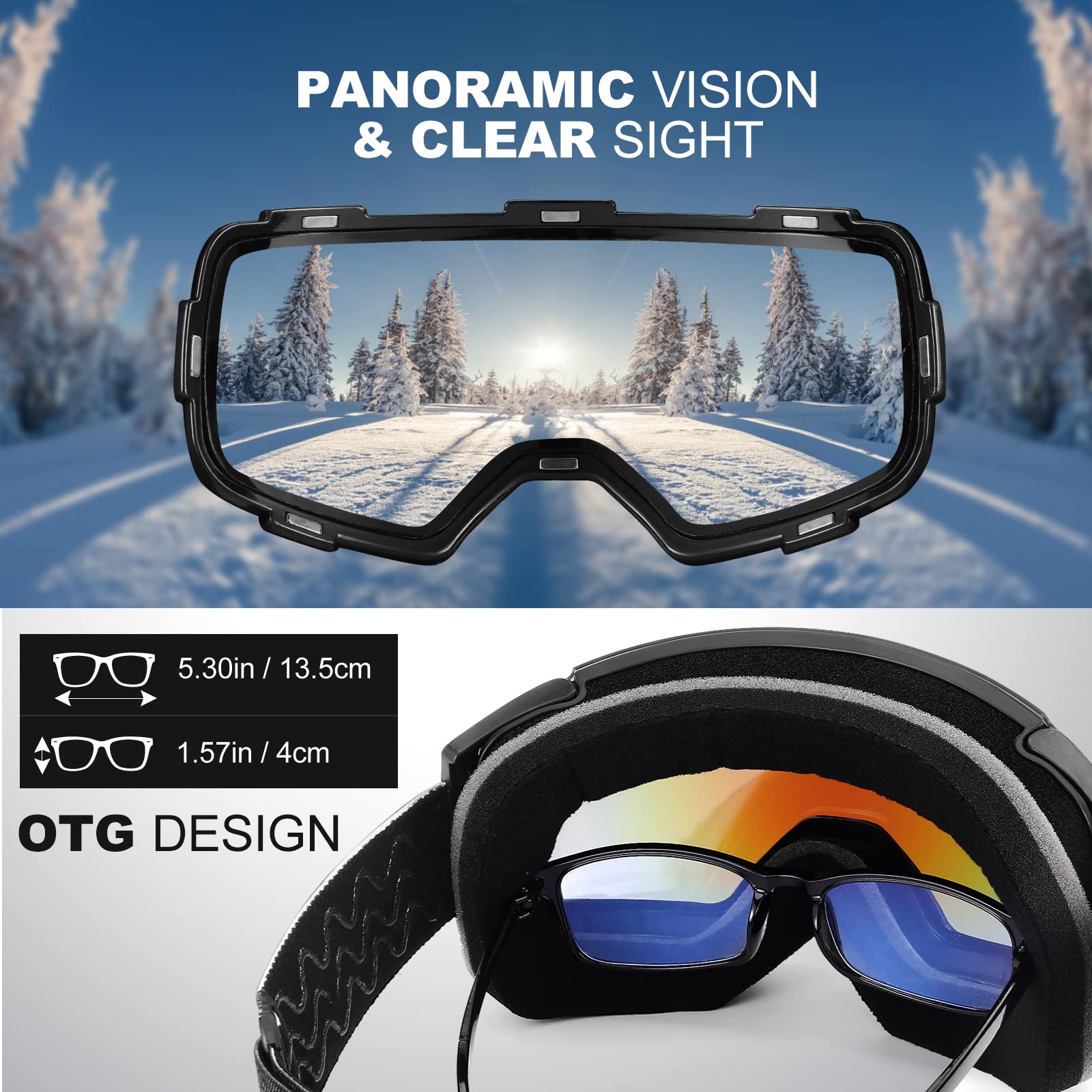 Odoland Bundle - 2 Items Magnetic Interchangeable Ski Goggles with 2 Lens and Ski Helmet, Snowboard Helmet for Men, Women and Youth
