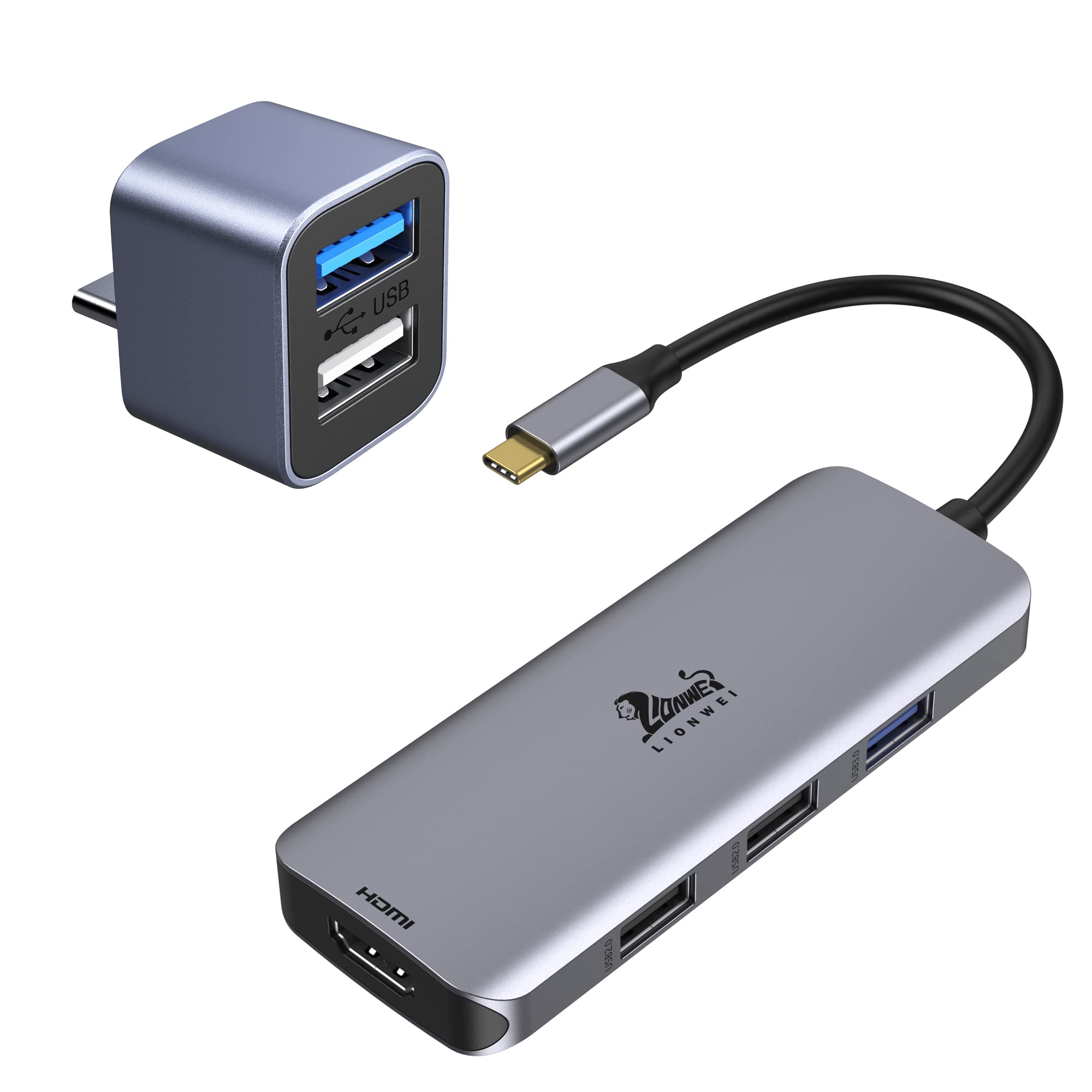 USB C to Dual Monitors Adapter to Dual 4K HDMI and USB C to USB A Adapter