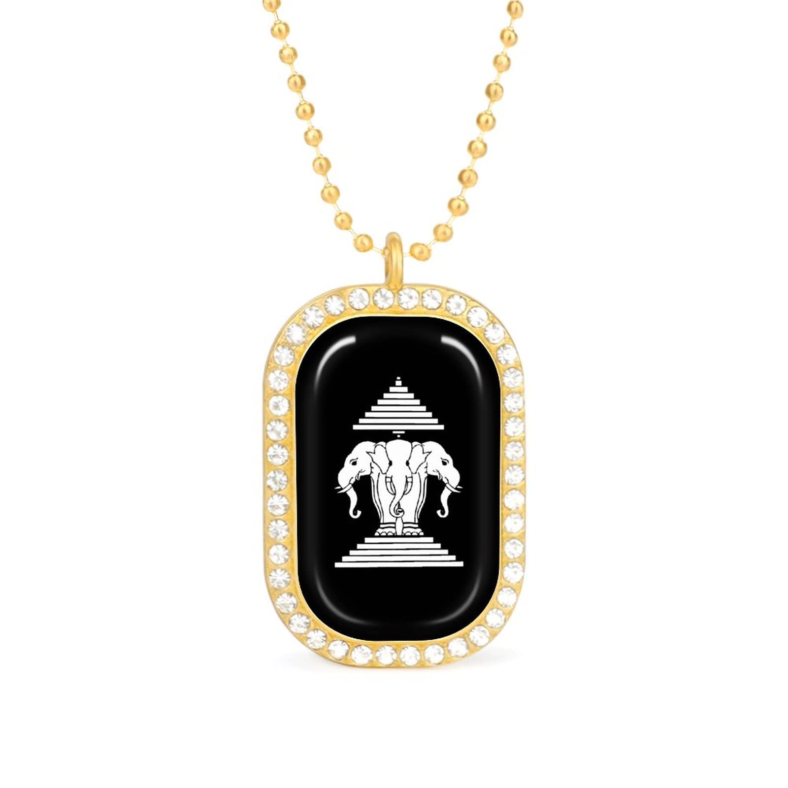 Nudquio Three Elephants Laos Diamond Pendant Necklace Fashion Jewelry For Women Men Girls golden-style