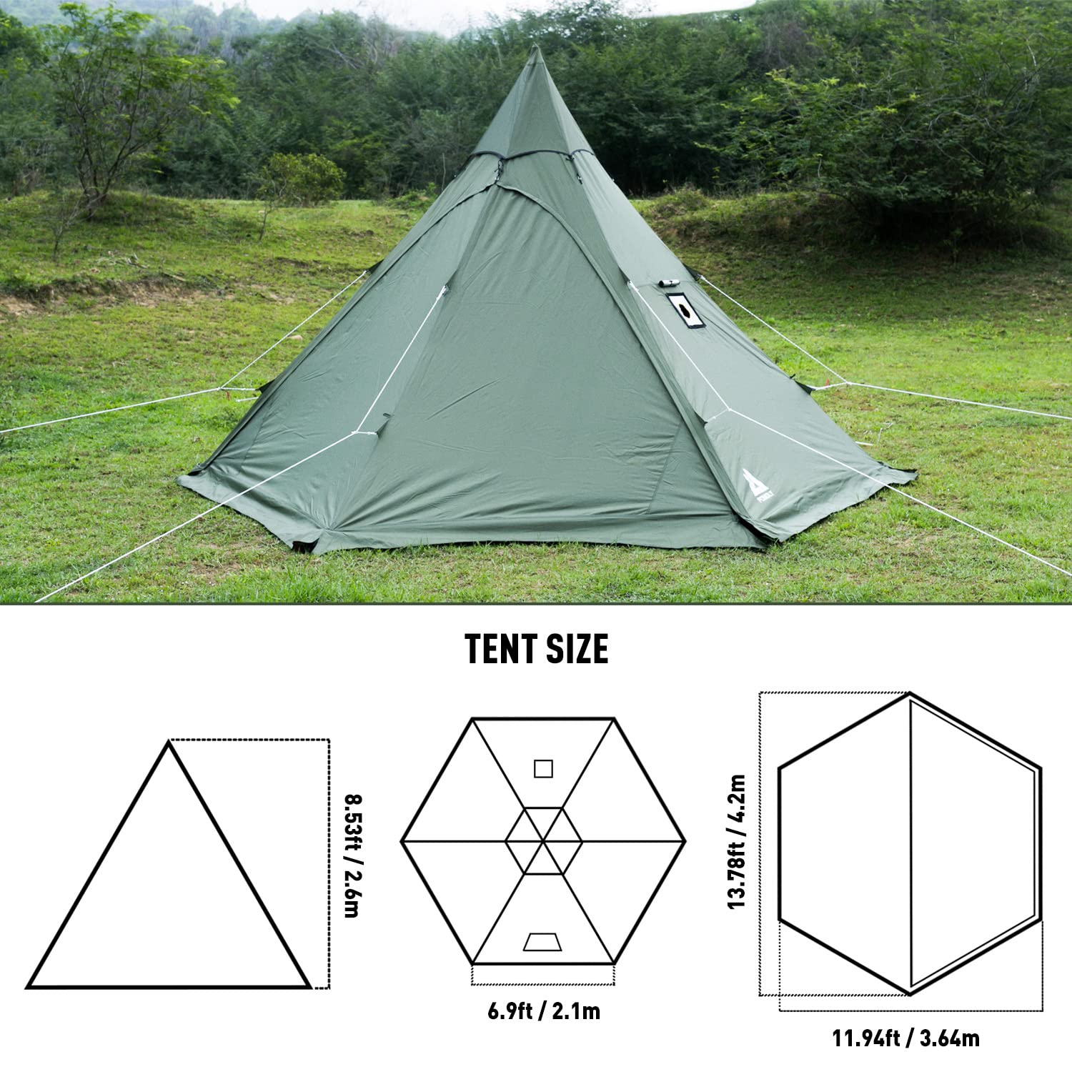 POMOLY Camping Hot Tent Stove Tent, MANTA Tipi Tent with Stove Jack and Half Inner Tent for 2-3 Person Hiking, Backpacking
