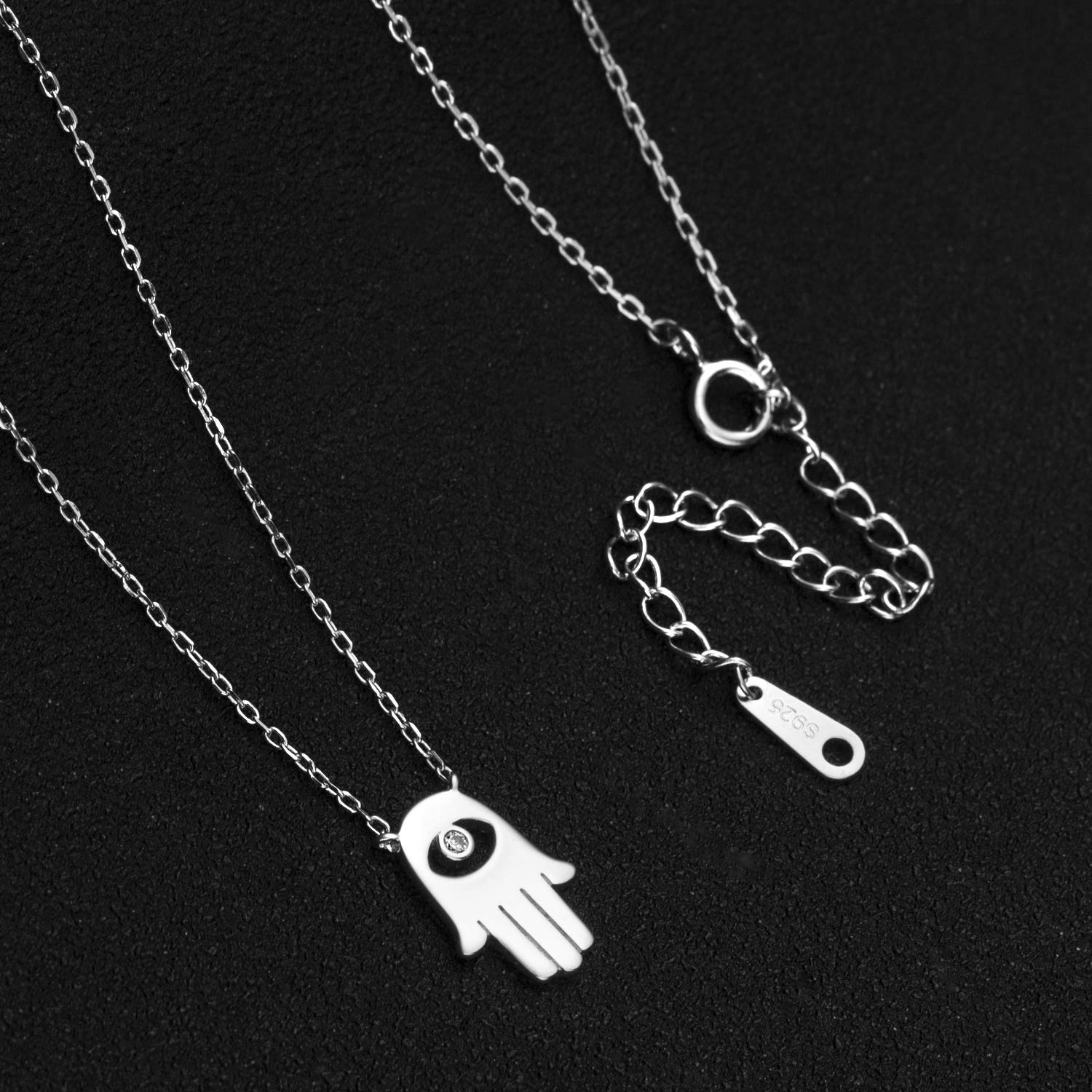 KGBNCIE Hamsa Hand Necklace S925 Sterling Silver Dainty Evil Eye Pendant Necklace For Women