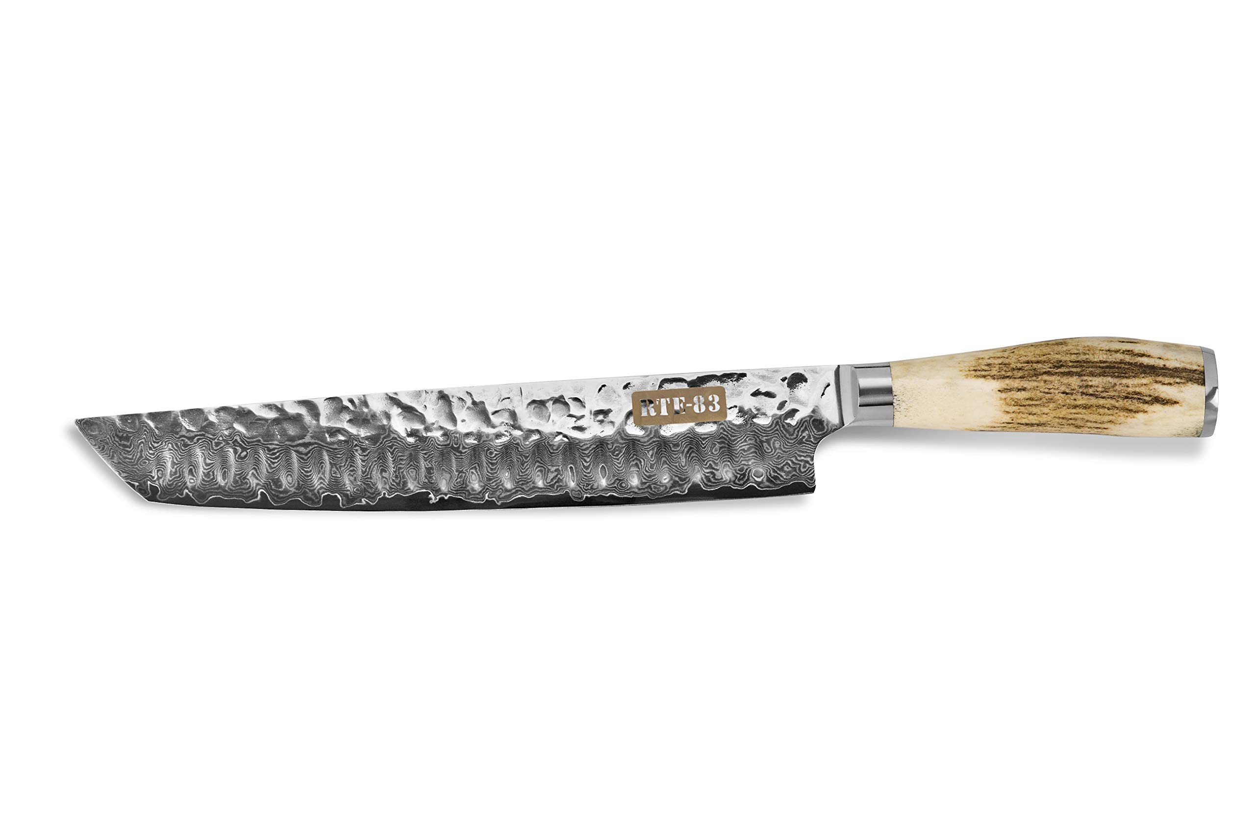 Route83 Signature 10" Brisket Carving Knife Handmade Hammered Damascus Genuine Antler Handle