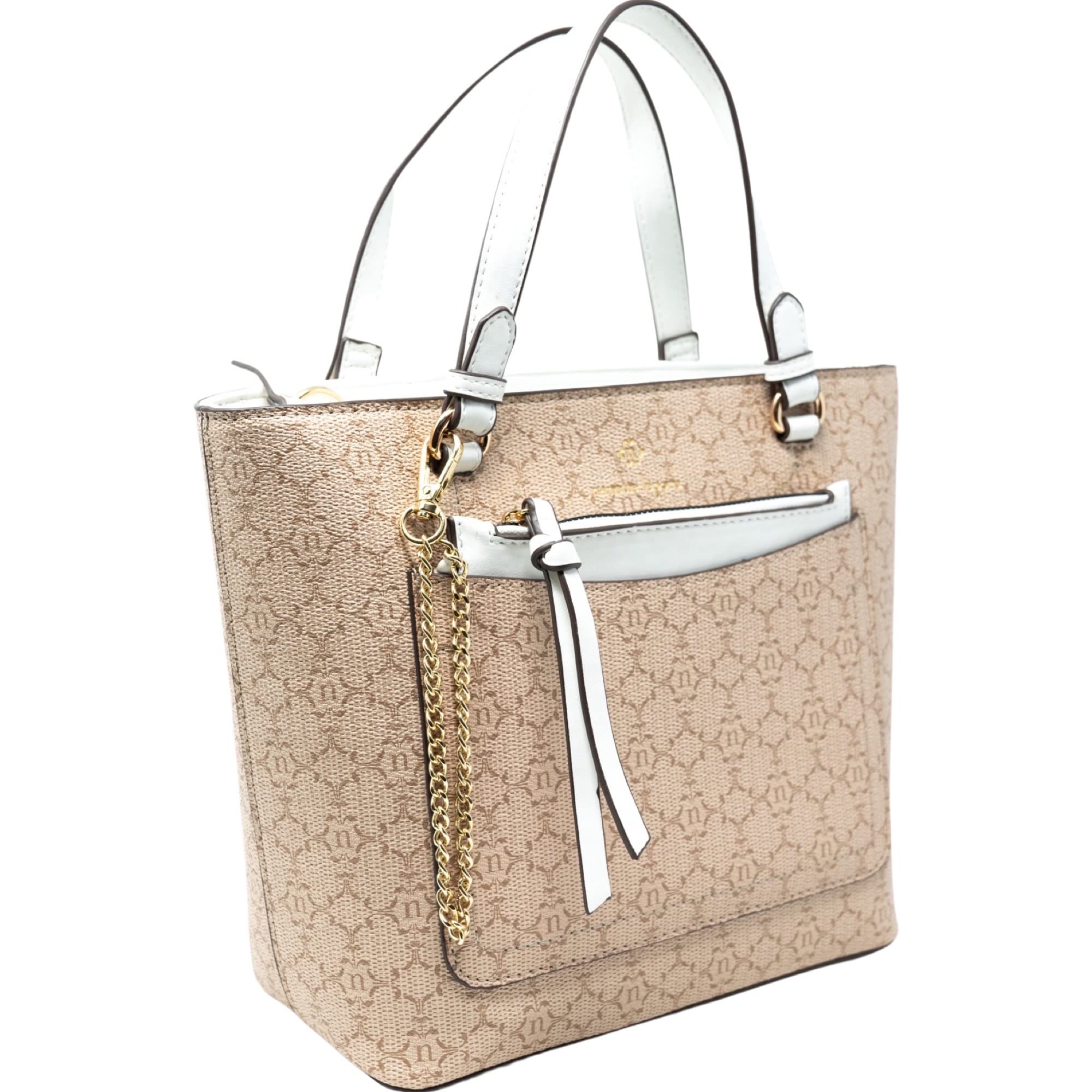 Nanette Lepore Demi Logo Satchel with Wristlet Almond Logo One Size