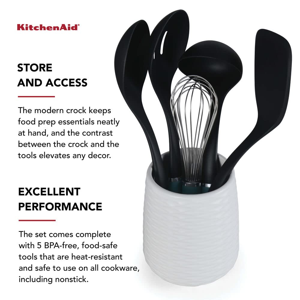 KitchenAid KQ562BXERA Tool and Gadget Set with Crock, 6-Piece, Red