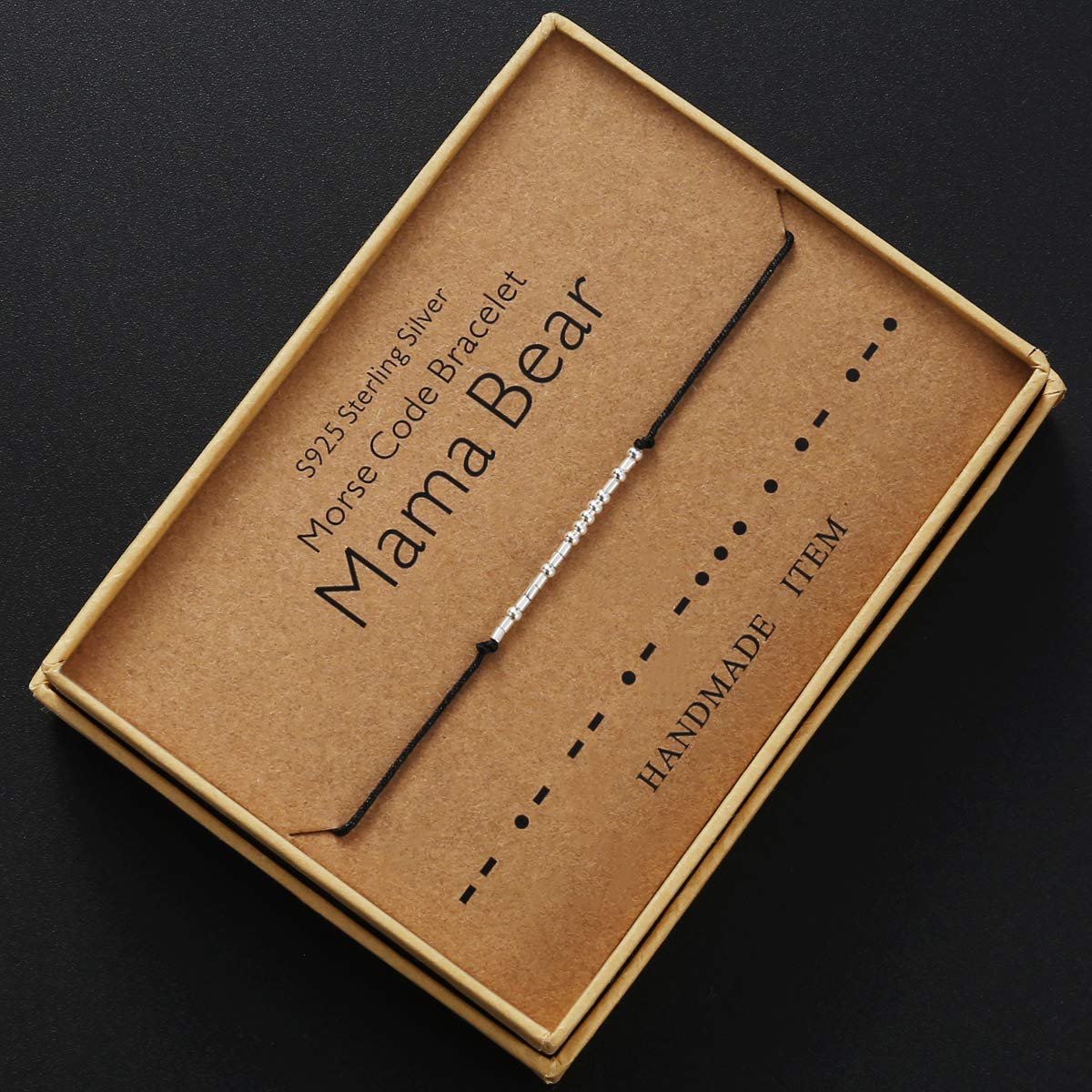 KGBNCIE Mama Bracelet Morse Code Bracelet Sterling Silver Beads on Silk Cord Bracelet for women