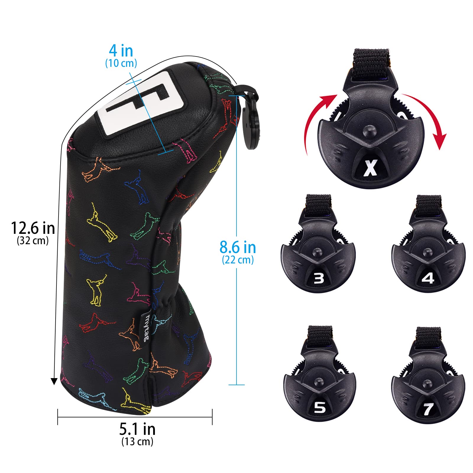 mytag Golf Woods Head Covers 3 Pack Thick Leather Headcovers for Driver, Fairway and Hybrid, Designed to Fit Ping Callaway Titleist (1 Set)