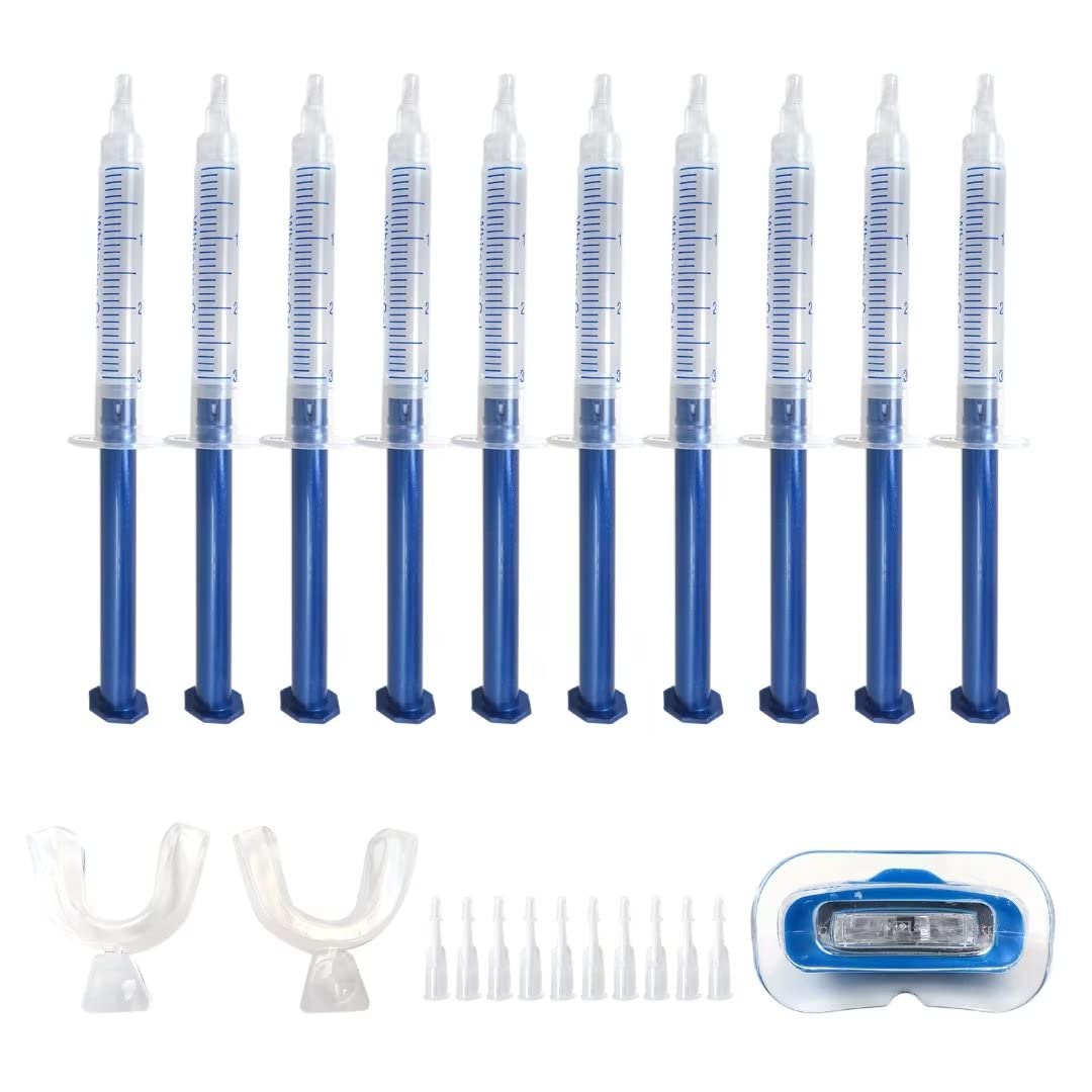 Teeth Whitening Kit (10) Gel (2) Trays (1) White LED Light Best Dental No Animal Byproducts