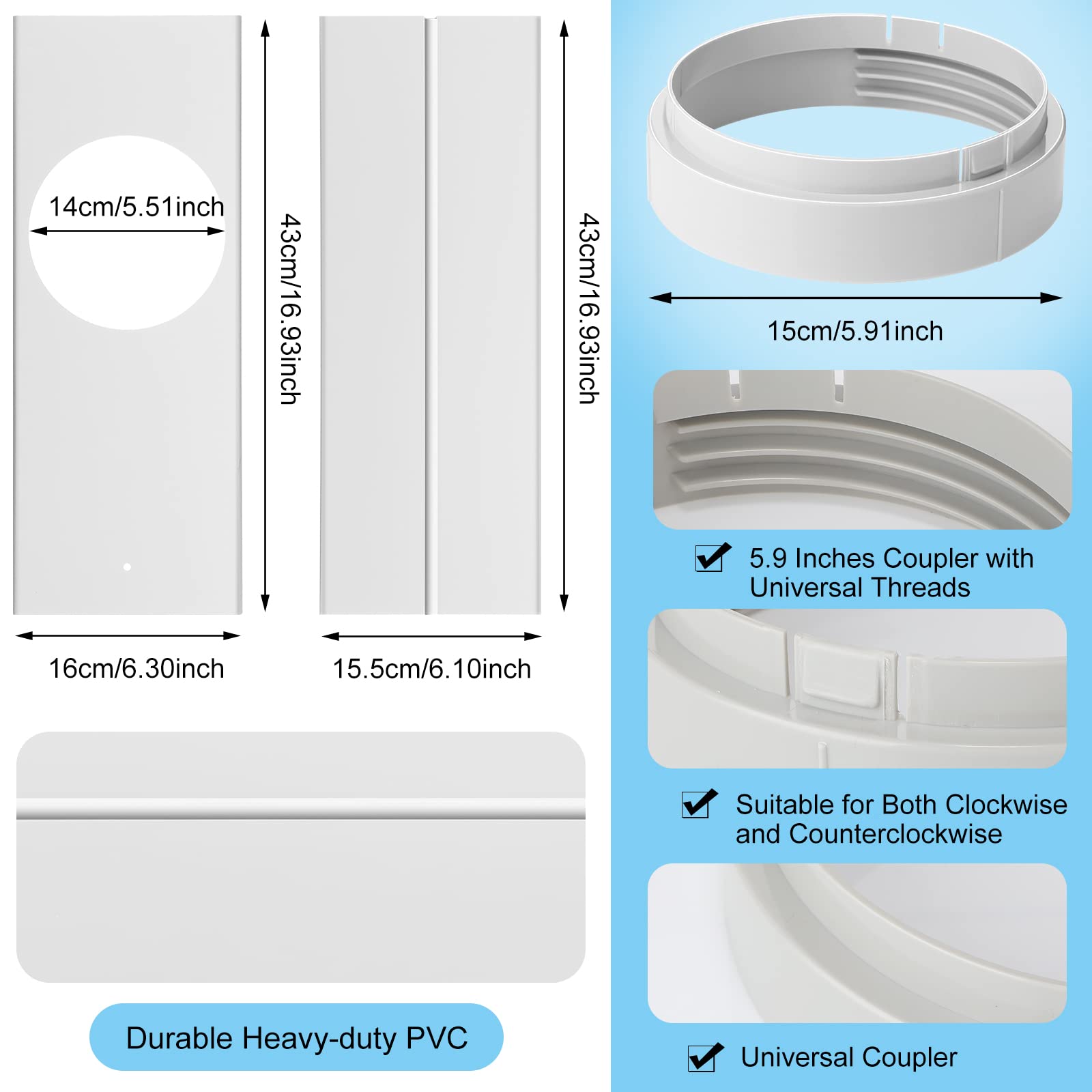 Portable Air Conditioner Window Vent Kit, 1 Universal Counterclockwise Thread Exhaust Hose with Coupler Adjustable Window Seal for Air Conditioner, Sliding Windows