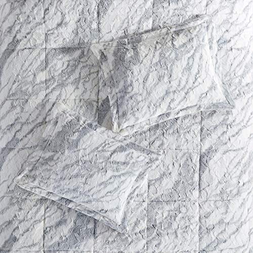Madison Park Lana Soft Plush Comforter Set, Long Faux Faux Fur Marble Pattern, Faux Mink On The Reverse, Modern All Season Down Alternative Bedding Set with Matching Sham, King, Grey/Blue 3 Piece