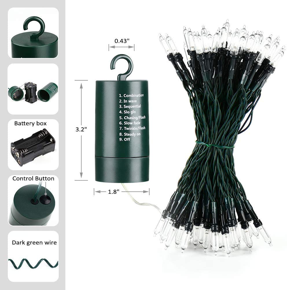 Lomotech Battery Operated Christmas Lights, 33ft 100LED Battery String Lights 8 Modes Waterproof with Timer for Home, Garden, Party, Holiday, Christmas Tree Decoration (White)
