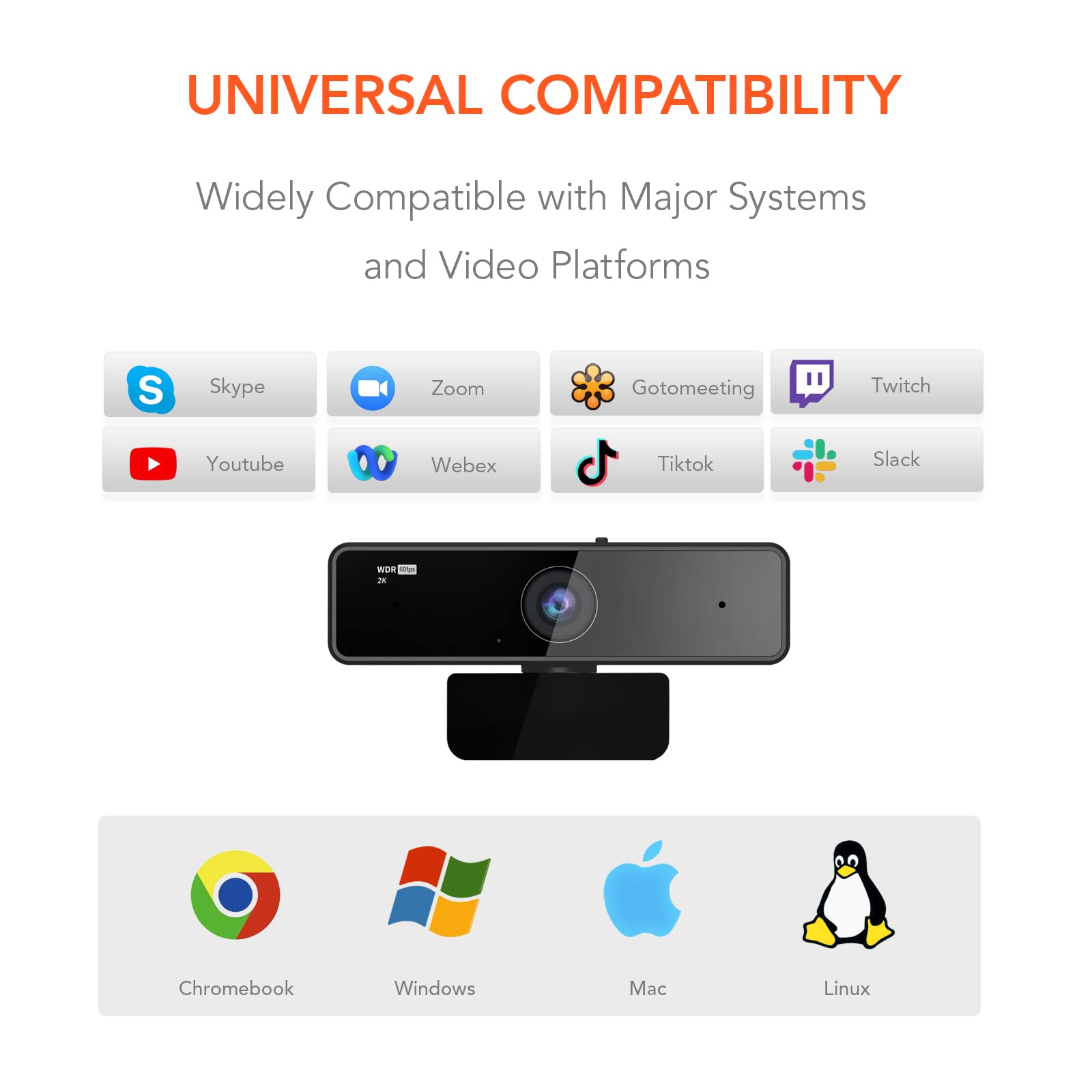 NUROUM 2K Webcam with Microphone, 1080P/60fps, 1440P/30fps, Dual Microphone with Privacy Cover, Wide-Angle USB FHD Web Computer Camera, Plug and Play, for Zoom/Skype/Teams/Webex