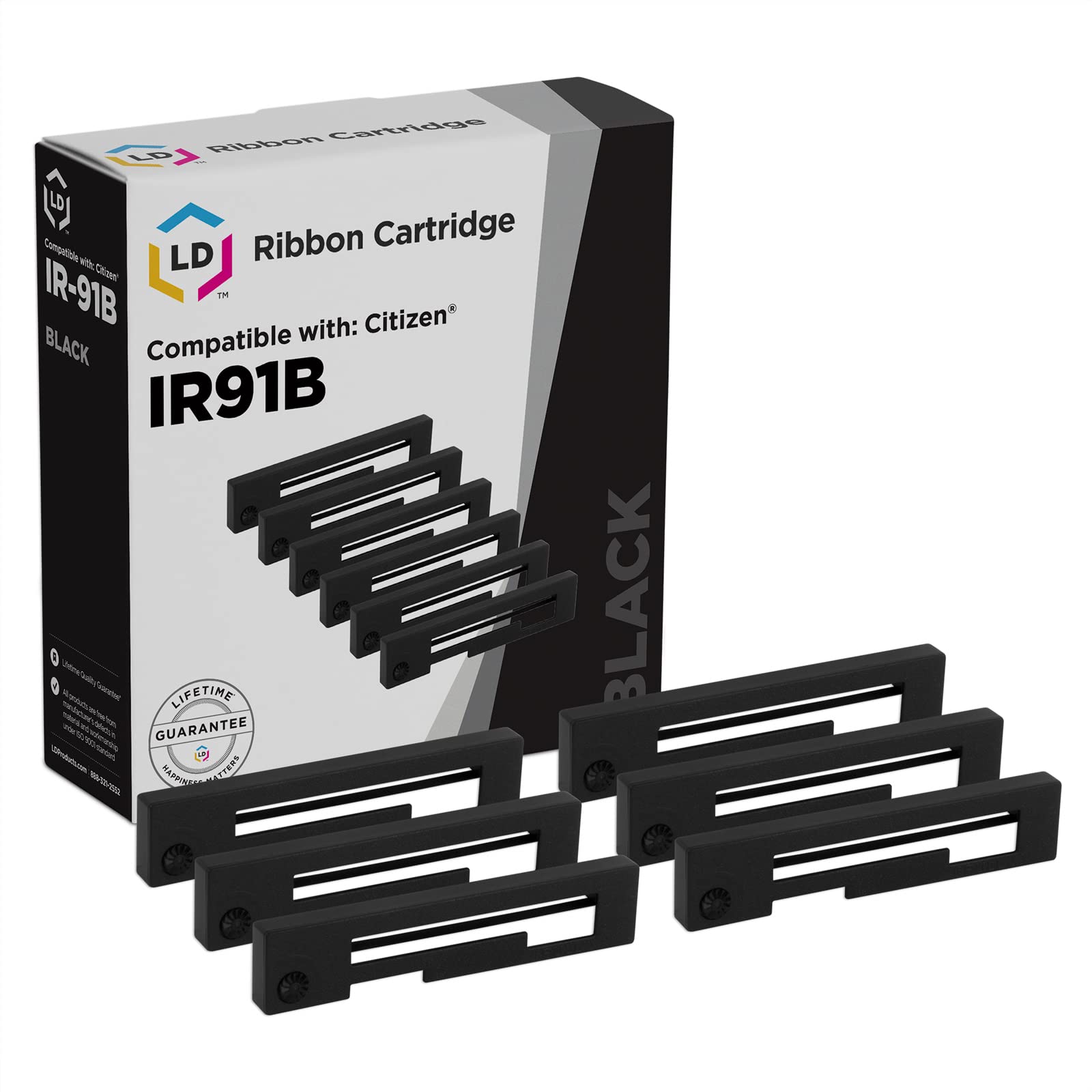 LD Products Compatible Printer Ribbon Cartridge Replacement for Citizen IR-91B (Black, 6 Cartridge Pack) See list of compatible devices for These IR 91B replacement ink rollers