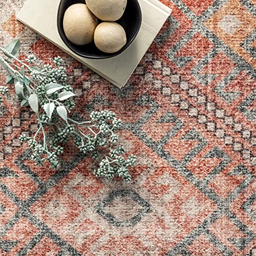nuLOOM Serenity Machine Washable Diamond Trellis Ultra Thin Area Rug, 8' x 10', Peach